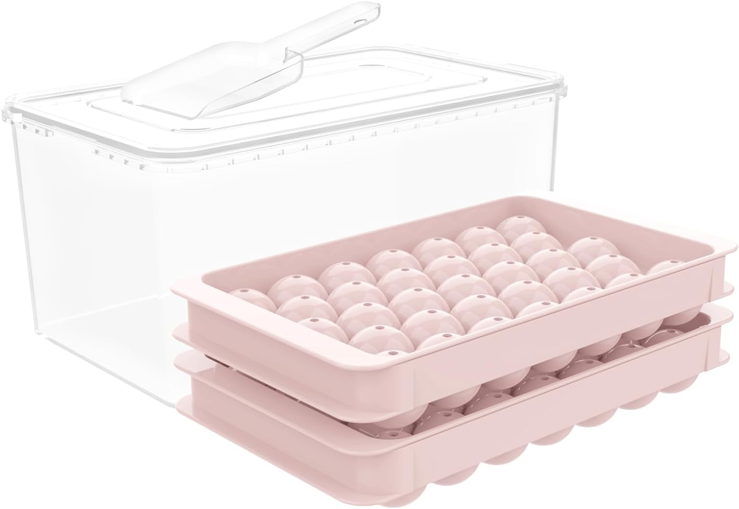 Round Ice Cube Tray with Lid & Bin(2 Pack), Ice Tray for Mini Fridge ...