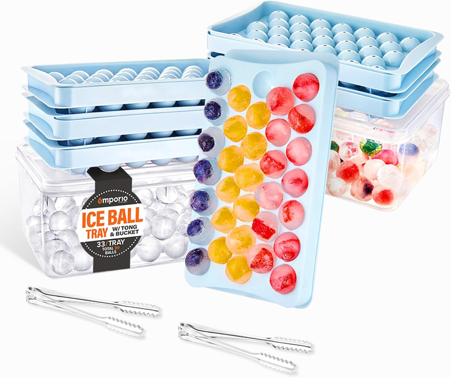 Round Ice Cube Tray with Lid and Bin – Creates 198 Ice Balls (1.1 Inch ...