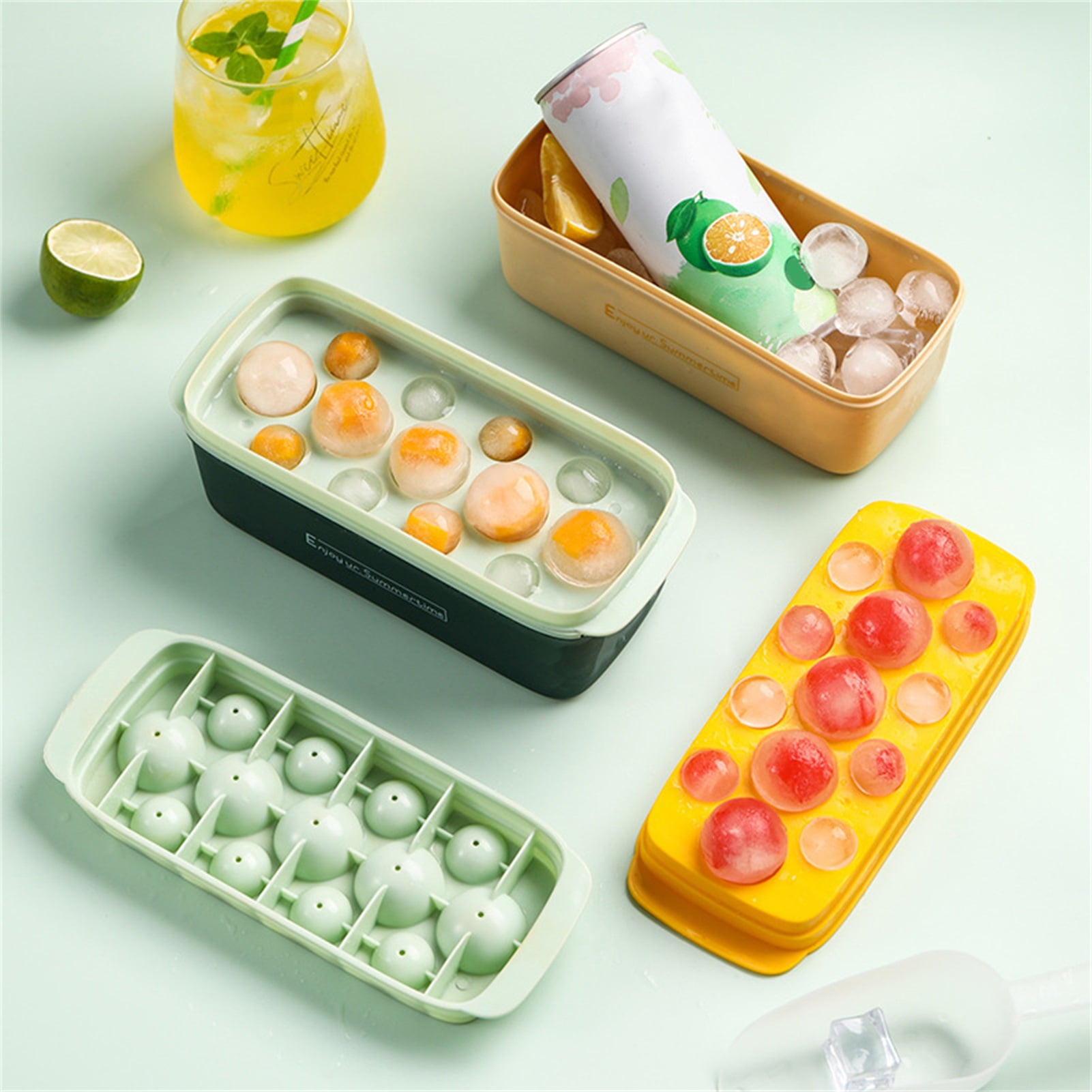Round Ice Cube Tray with Lid Ice Ball Maker Mold for Freezer with ...
