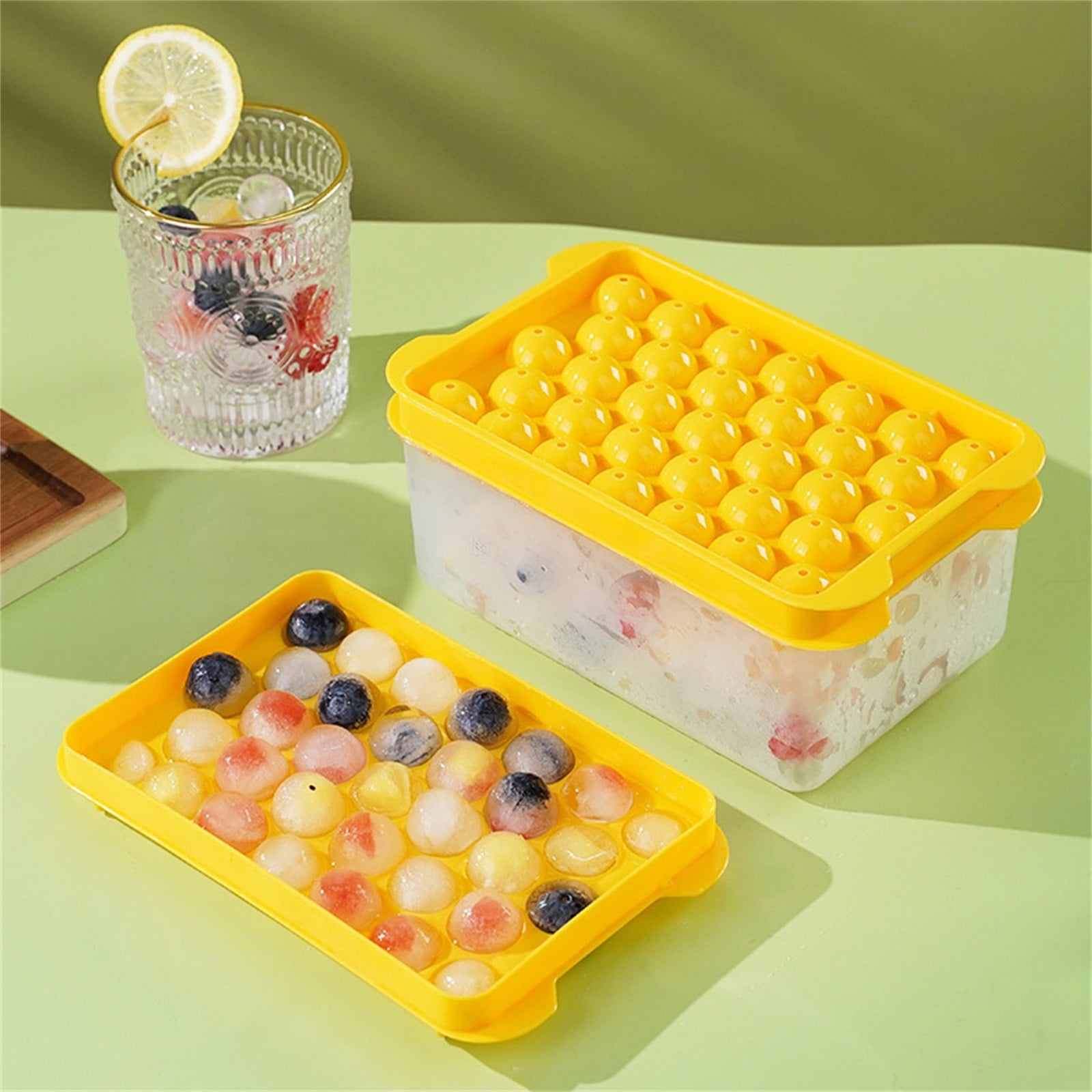 Round Ice Cube Tray with Bucket and Spoon Silicone Flexible Easy ...