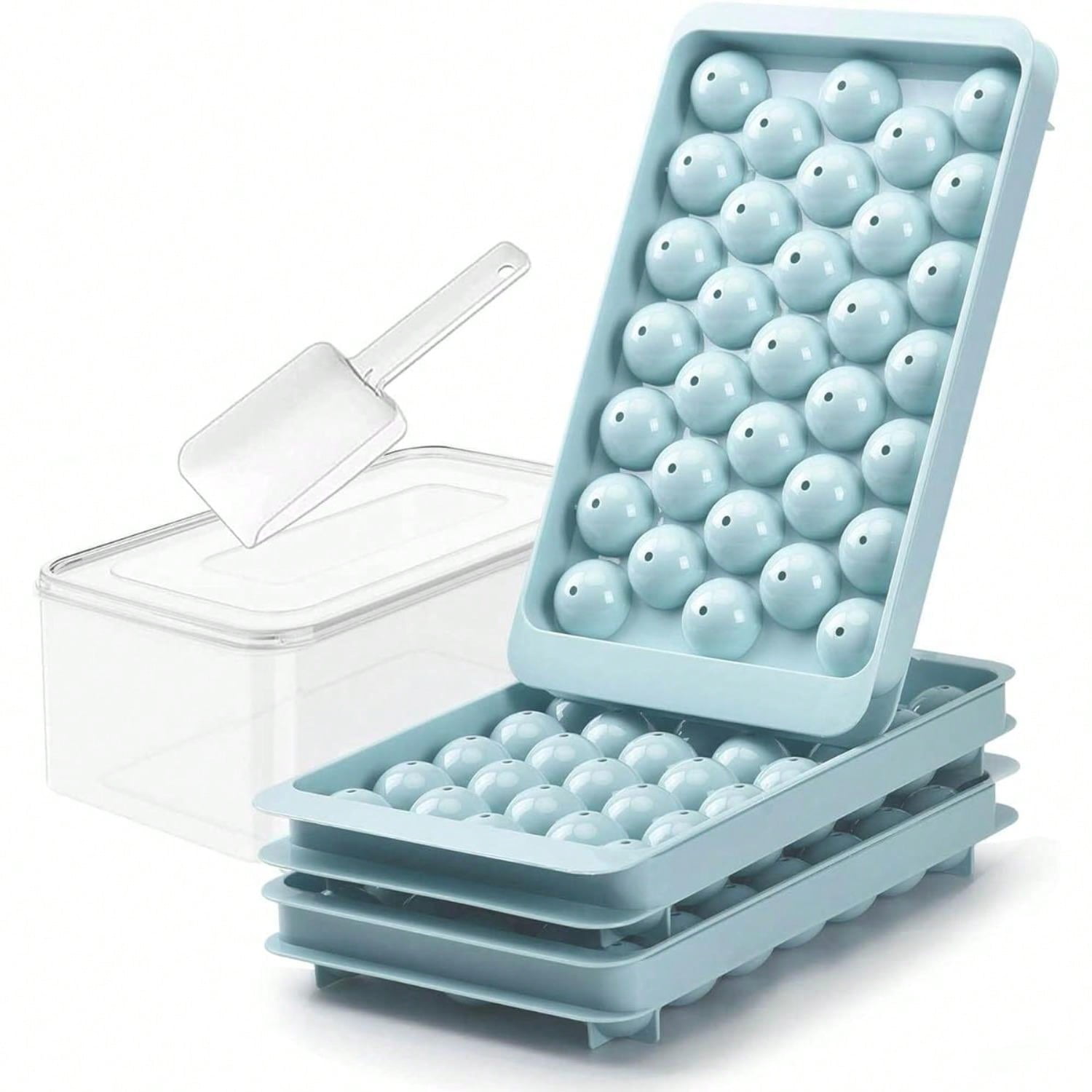 Round Ice Cube Trays 3 Pack,Ice Ball Maker Mold With Lid & XXXL Bin ...