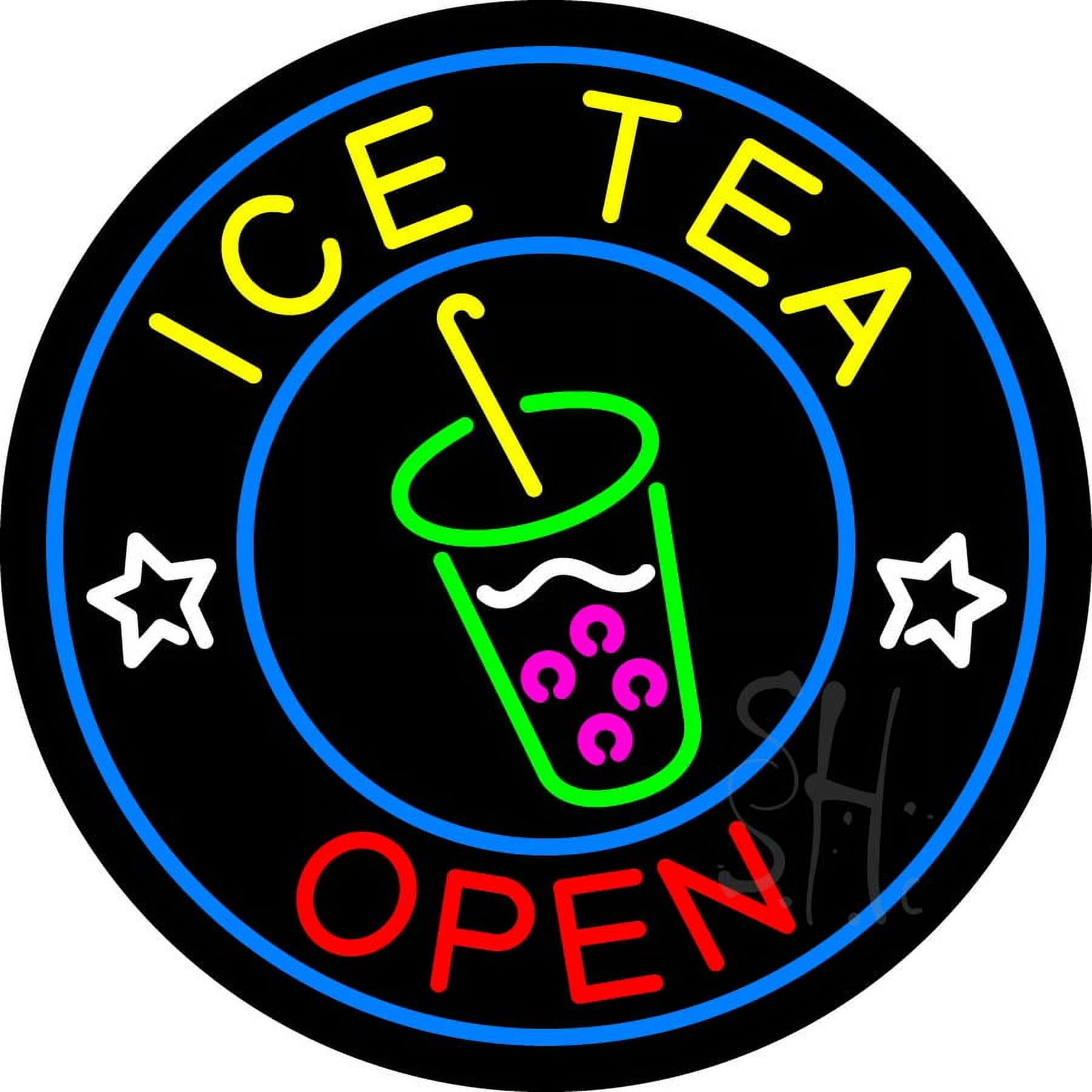 Round Ice Tea Open LED Neon Sign 18 x 18 - inches, Clear Edge Cut ...