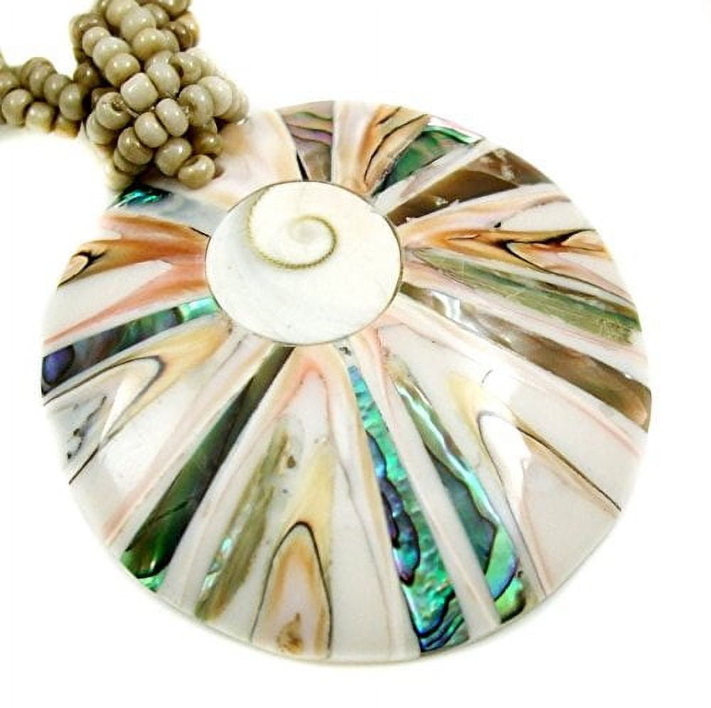 Round Iridescent Abalone Shell Necklace, Natural Cone Shell Shiva Eye ...