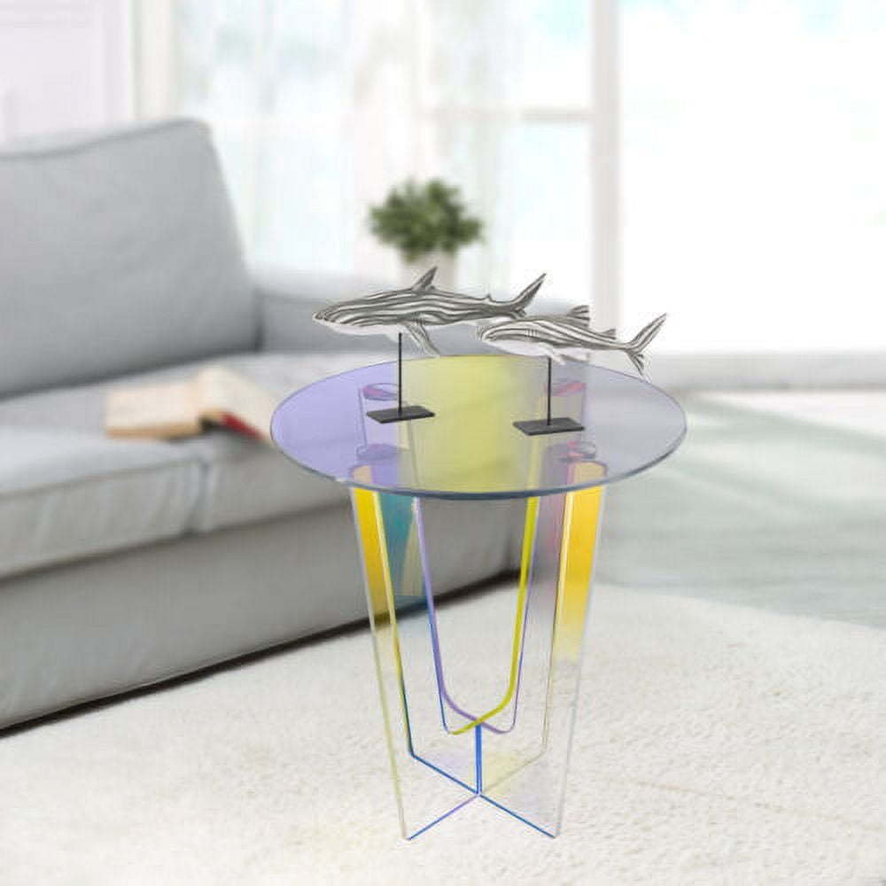 Round Iridescent Acrylic Coffee End Table Rainbow Side Table Versatile ...