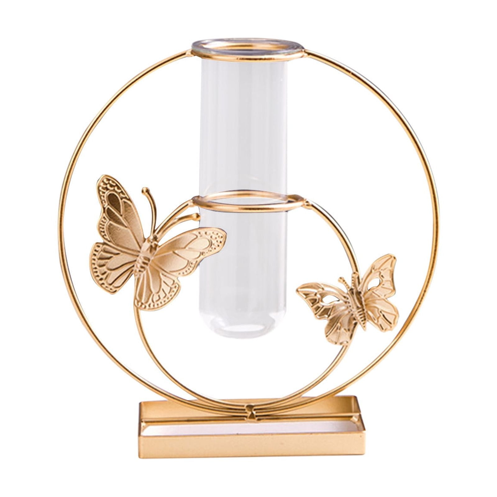 Gold Flower Vase for Home Decor, Circle Wire Frame and Pedestal with ...