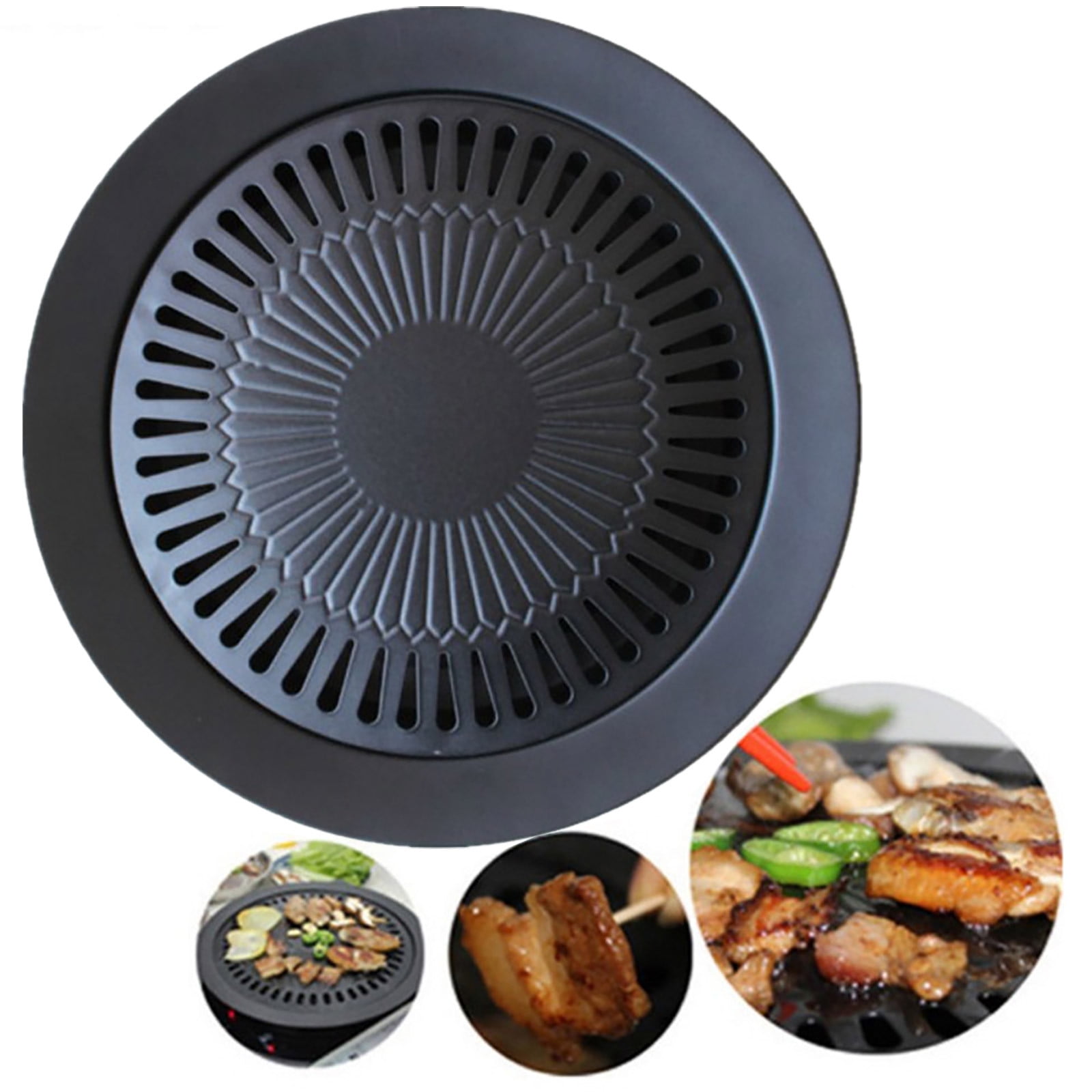 Round Iron Korean BBQ Grill Set - 12.6" Non-Stick Casting Pan ...