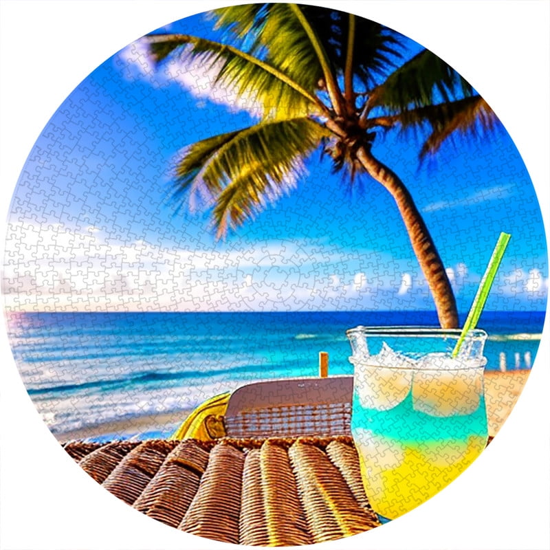 Round Jigsaw Puzzles 500 Piece Summertime Beach Adult Children ...