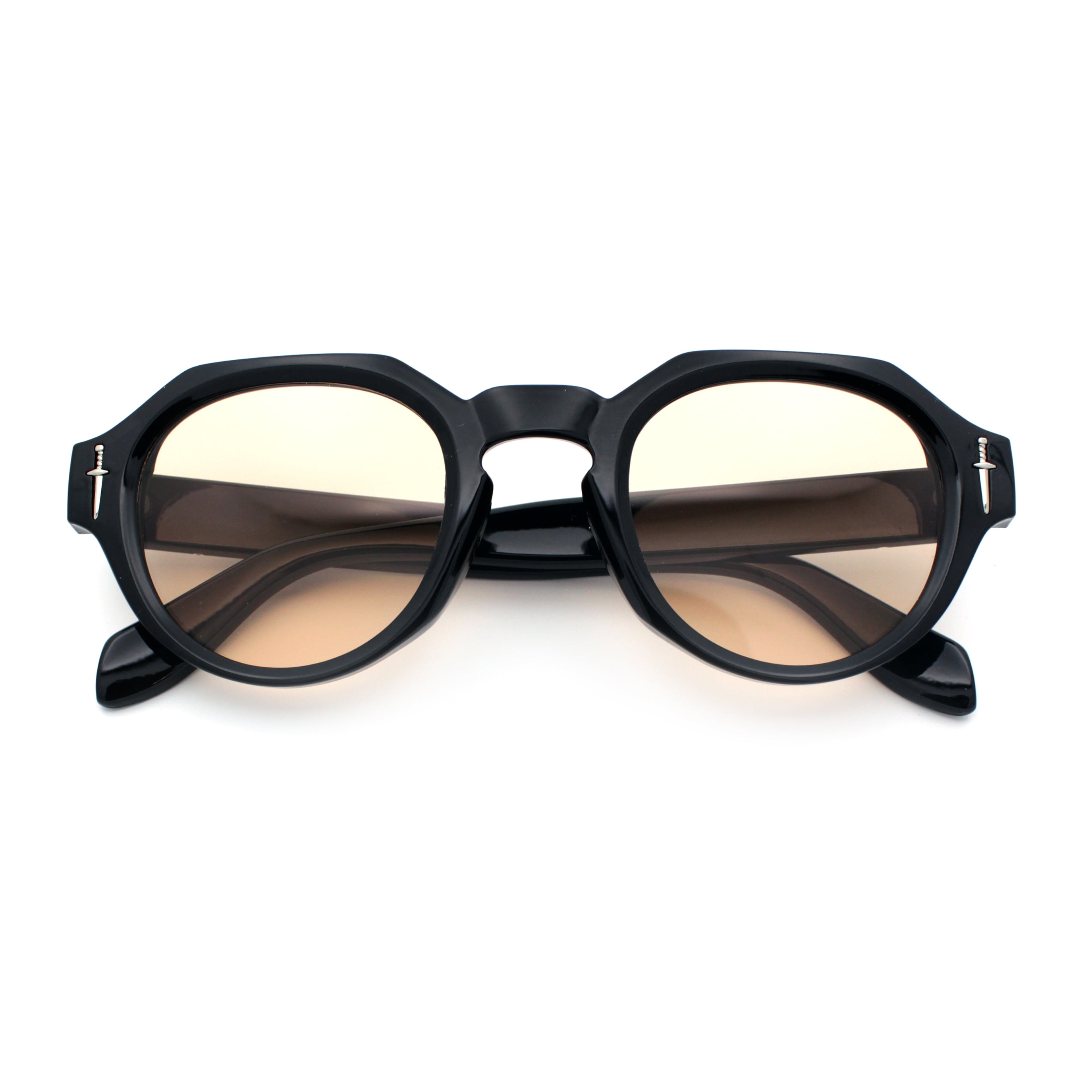 Round Keyhole Bridge Vintage Horn Rim Dagger and Shield Logo Sunglasses ...