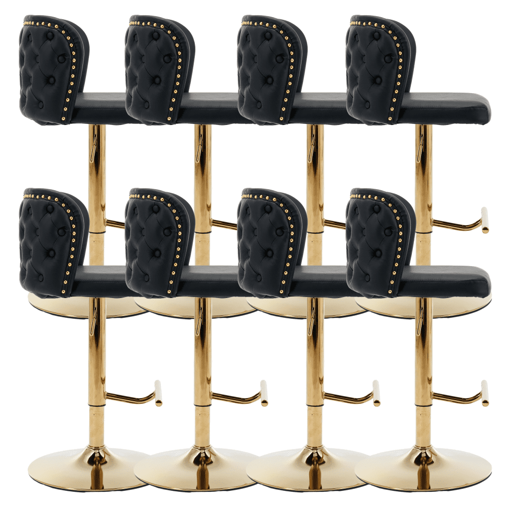 Round Kitchen High Bar Chairs with Golden Base PU Upholstered Bar Stool ...