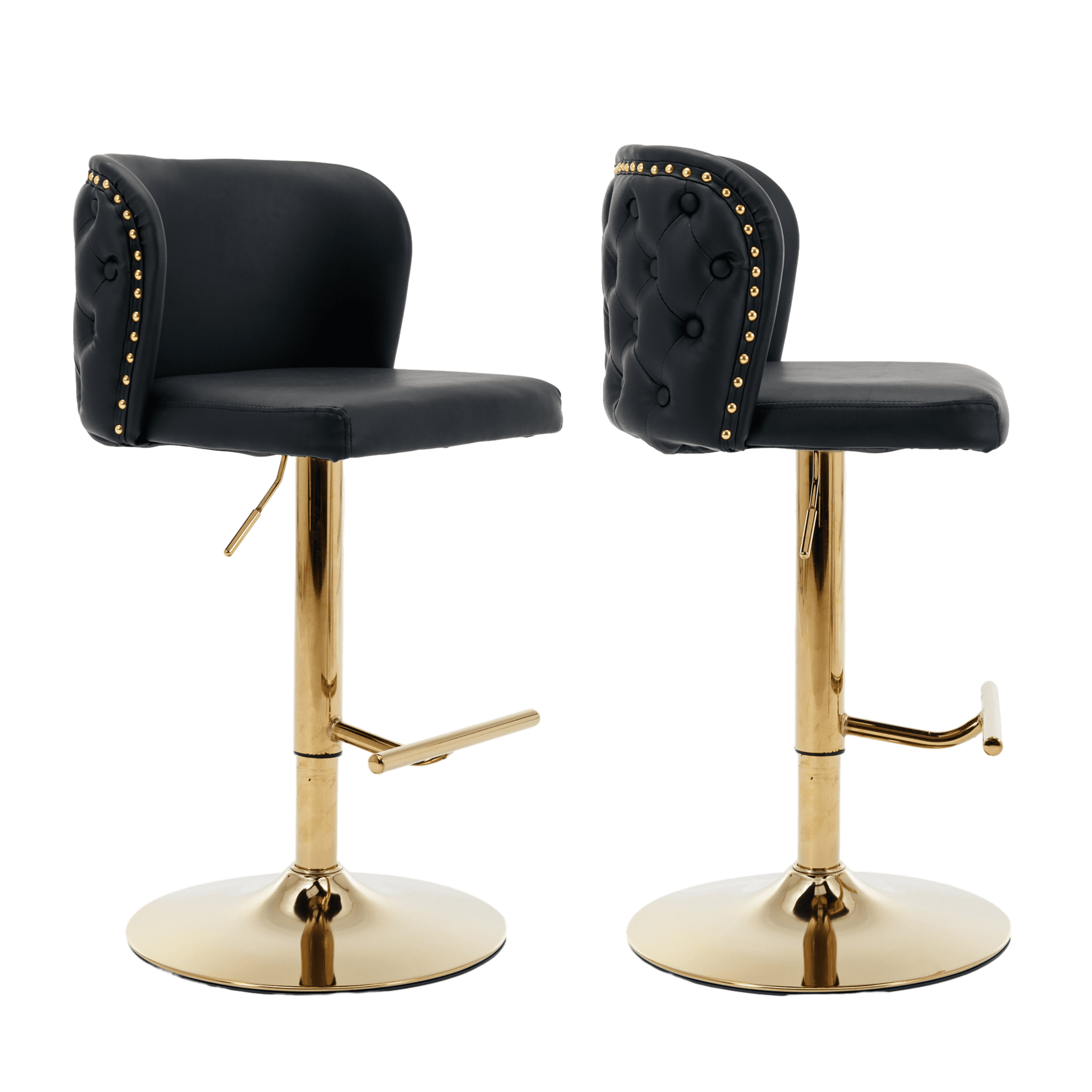 Rhomtree Round Kitchen Bar Chairs, Golden Base, PU Upholstered ...