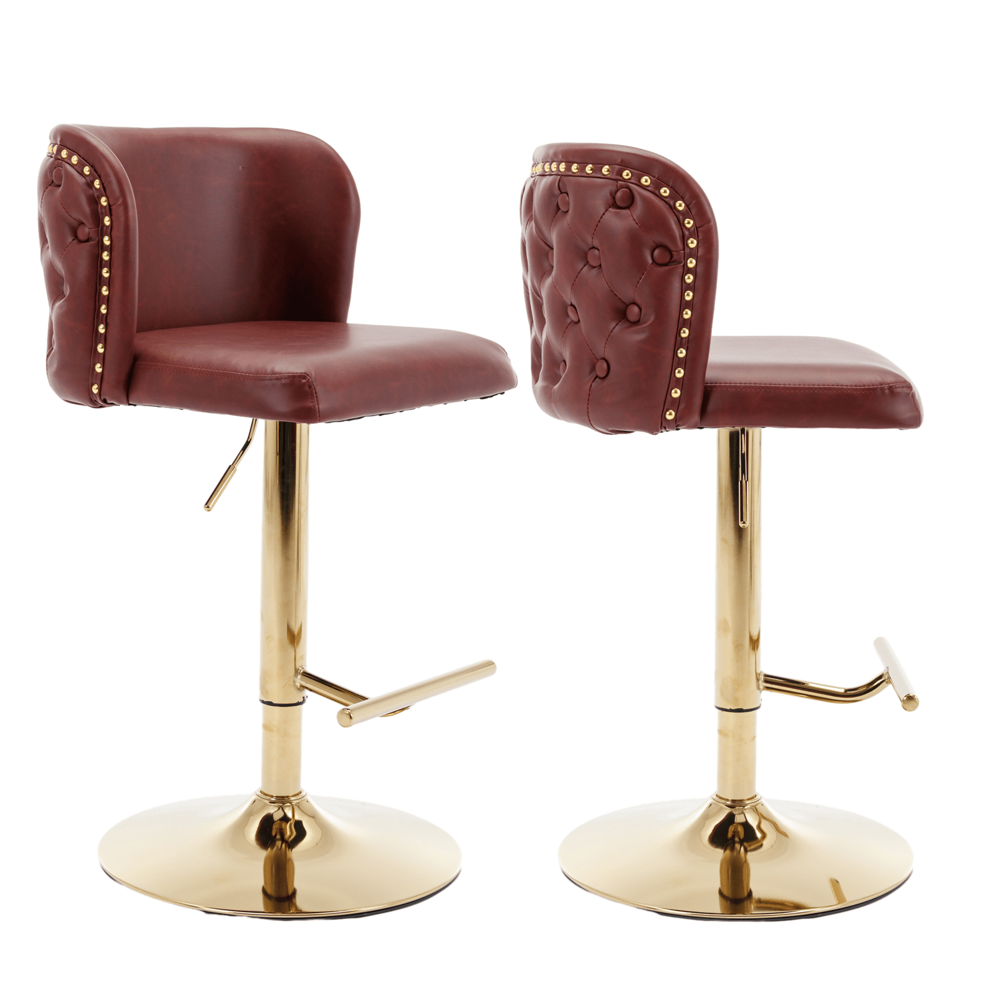Round Kitchen High Bar Chairs with Golden Base PU Upholstered Bar Stool ...