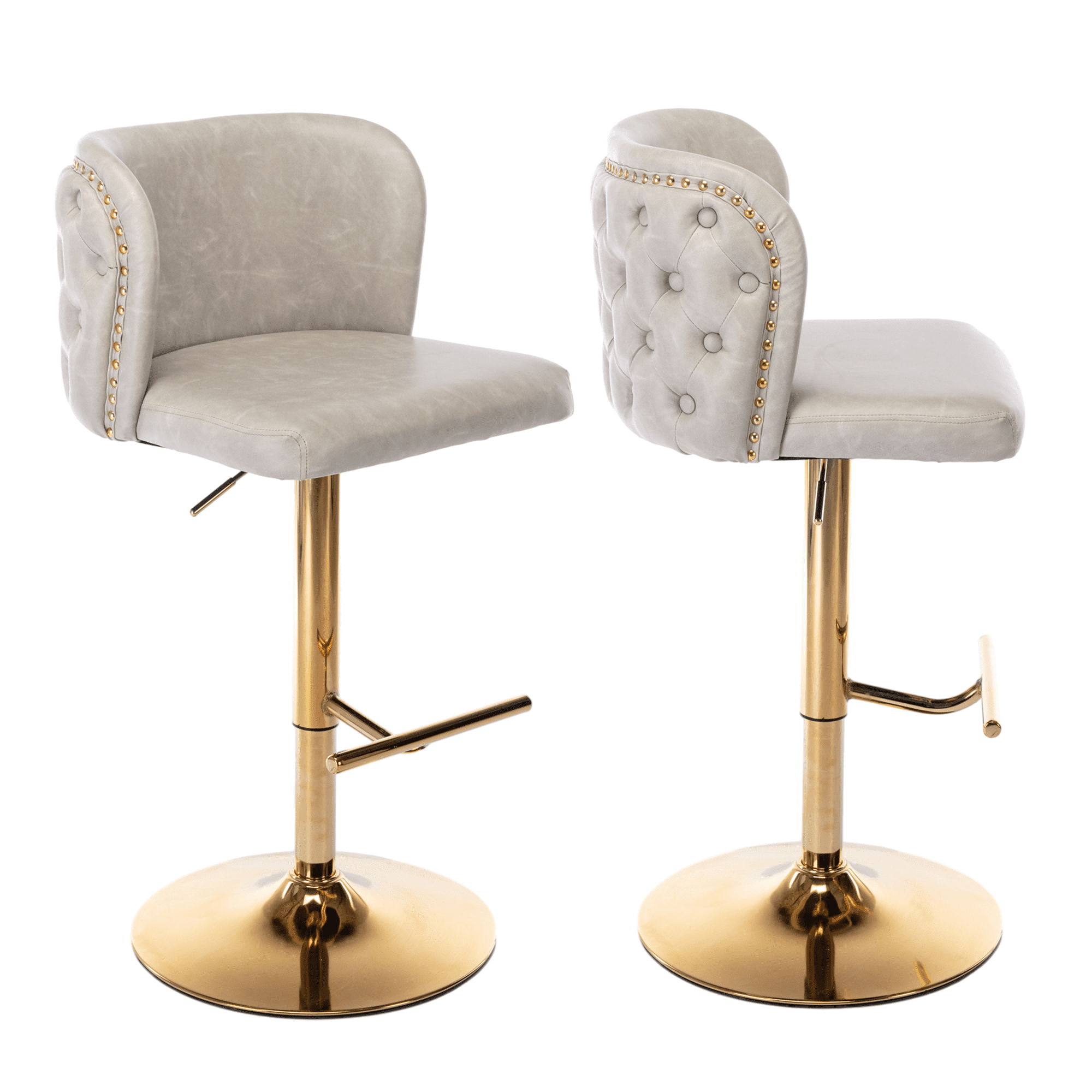 Round Kitchen High Bar Chairs with Golden Base PU Upholstered Bar Stool ...