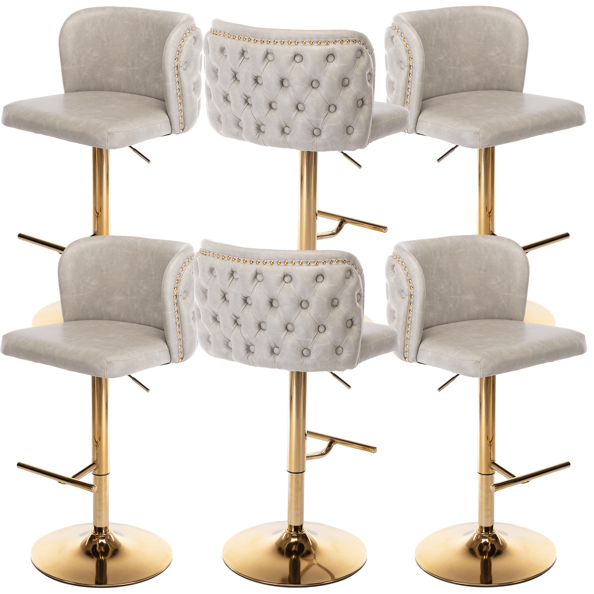 Round Kitchen High Bar Chairs with Golden Base PU Upholstered Bar Stool ...