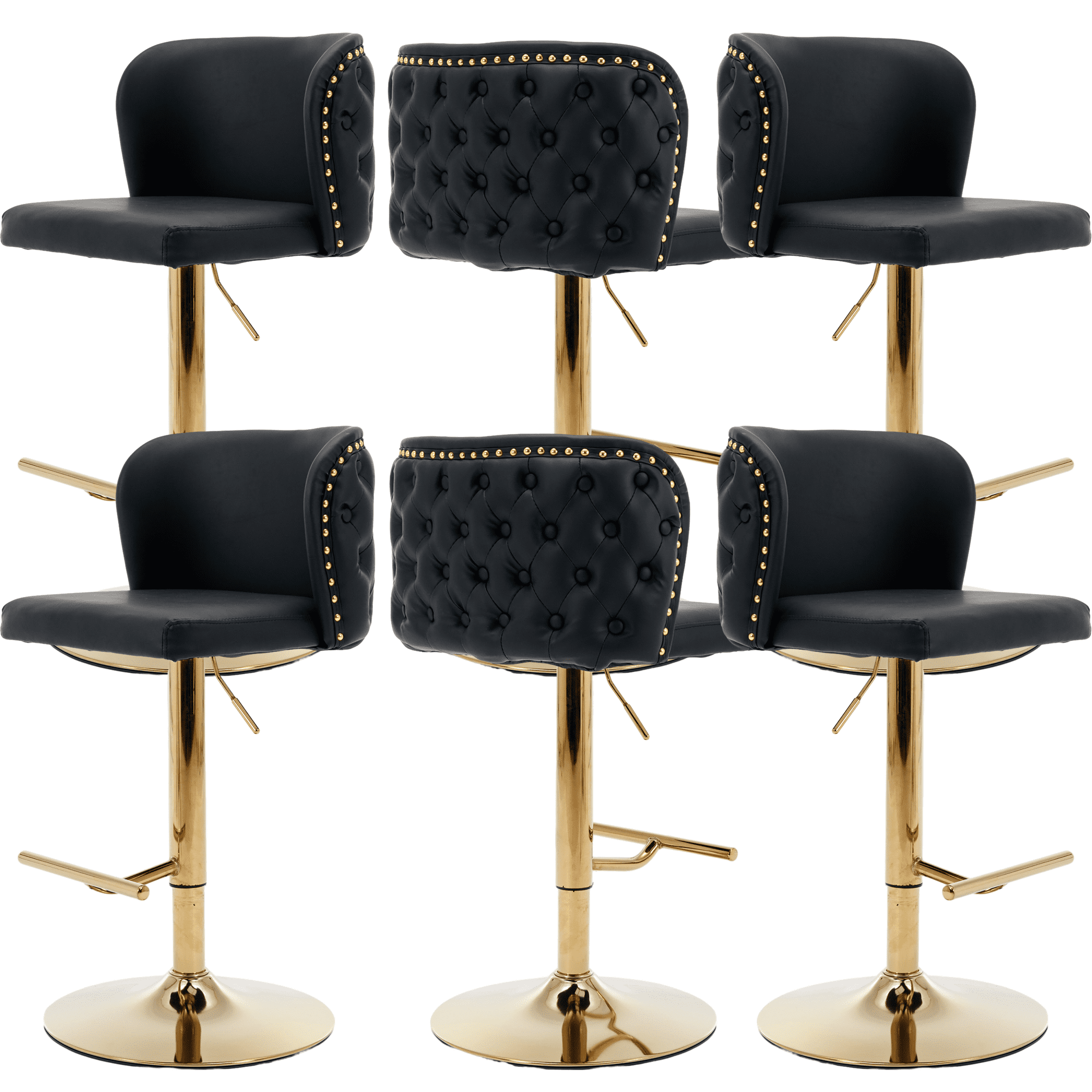 Round Kitchen High Bar Chairs with Golden Base PU Upholstered Bar Stool ...