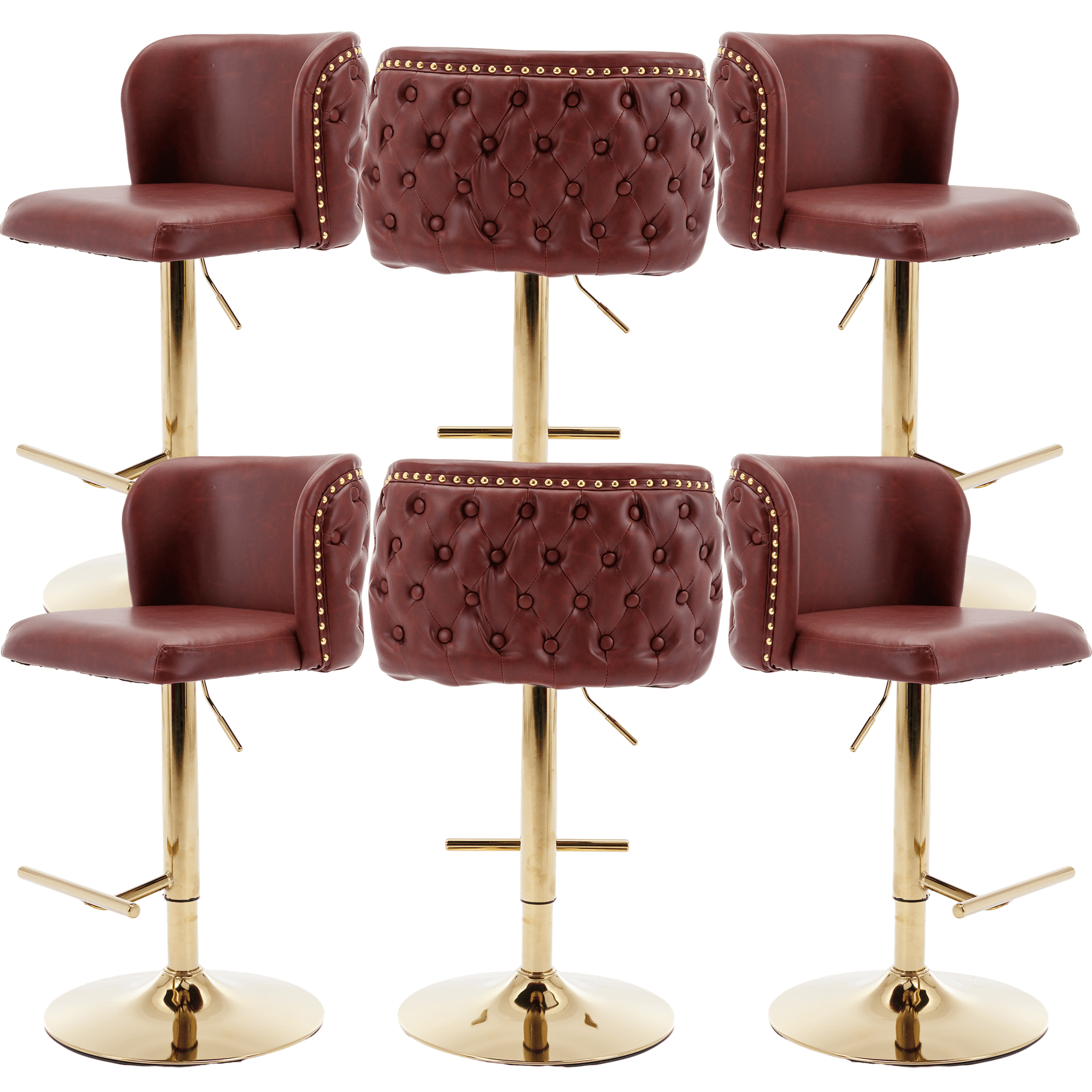 Round Kitchen High Bar Chairs with Golden Base PU Upholstered Bar Stool ...