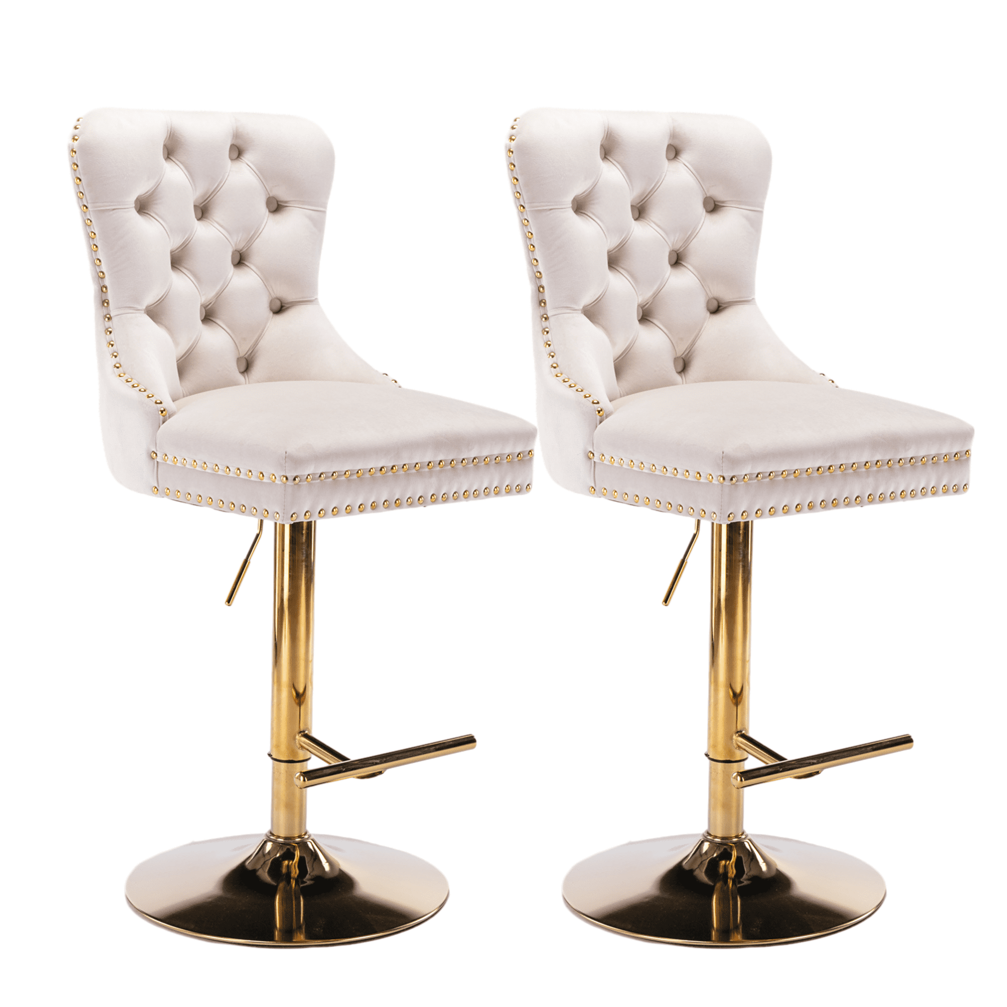 Round Kitchen High Bar Chairs with Golden Base Velvet Bar Stool Chair ...
