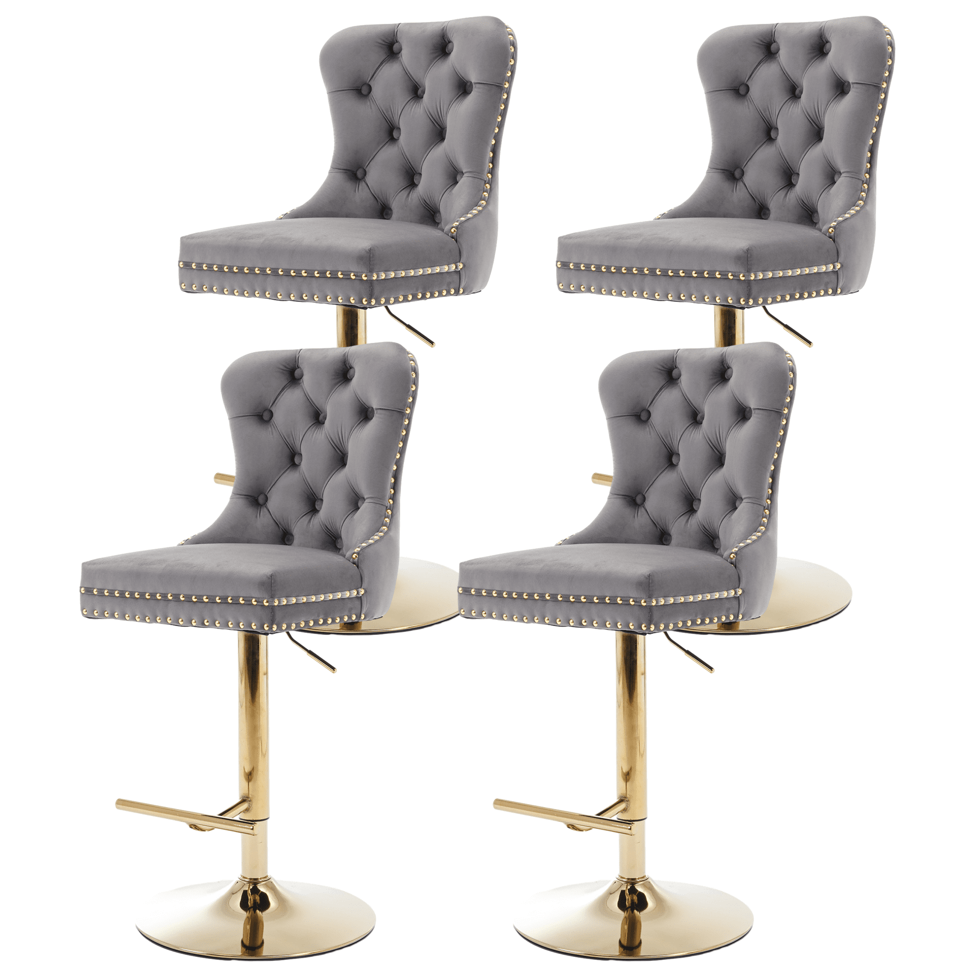 Round Kitchen High Bar Chairs with Golden Base Velvet Bar Stool Chair ...