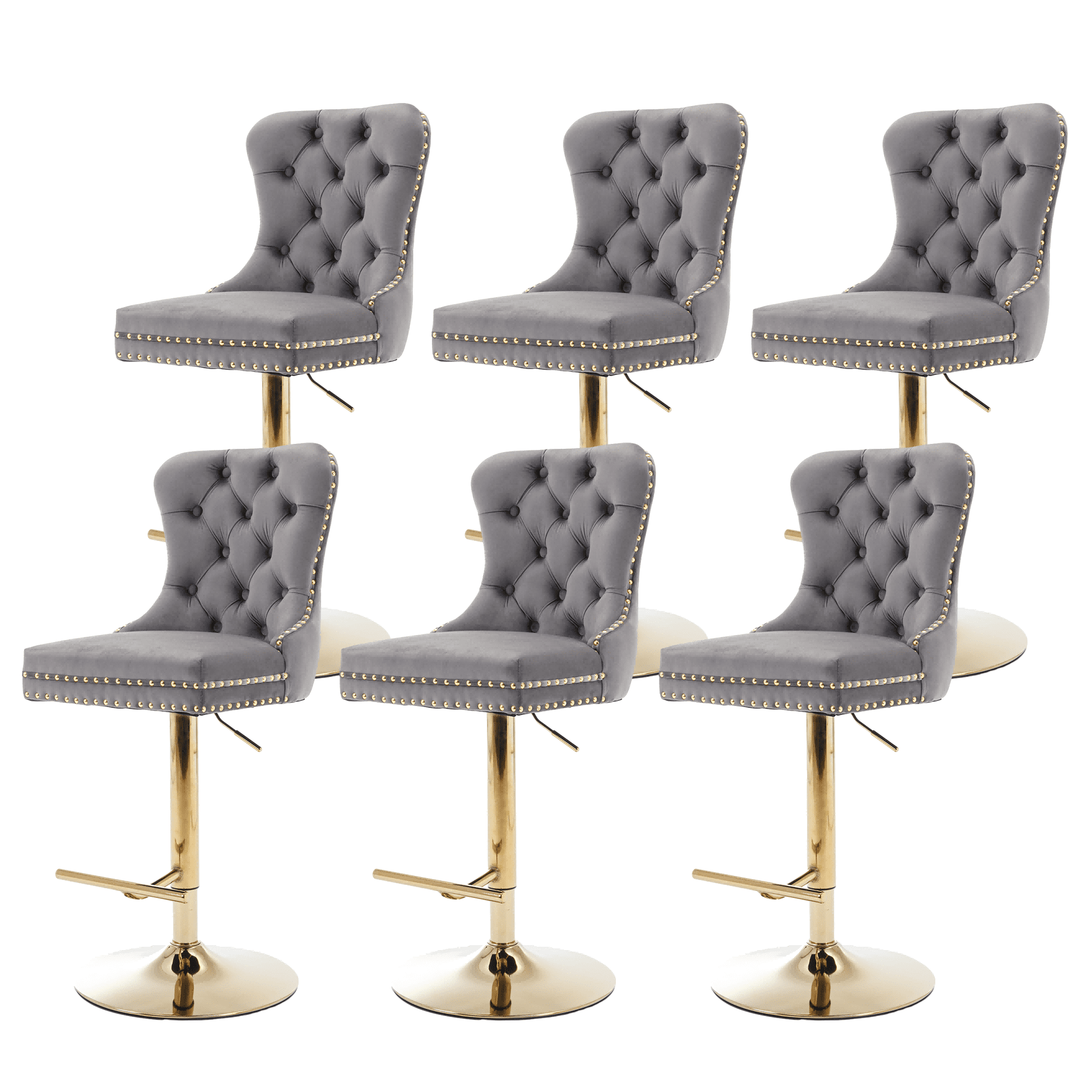 Round Kitchen High Bar Chairs with Golden Base Velvet Bar Stool Chair ...