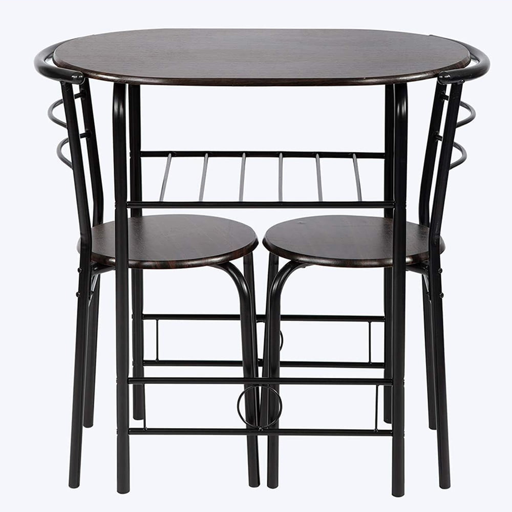Round Kitchen Table with 2 Chairs, Steel Frame & Wine Rack, Small ...