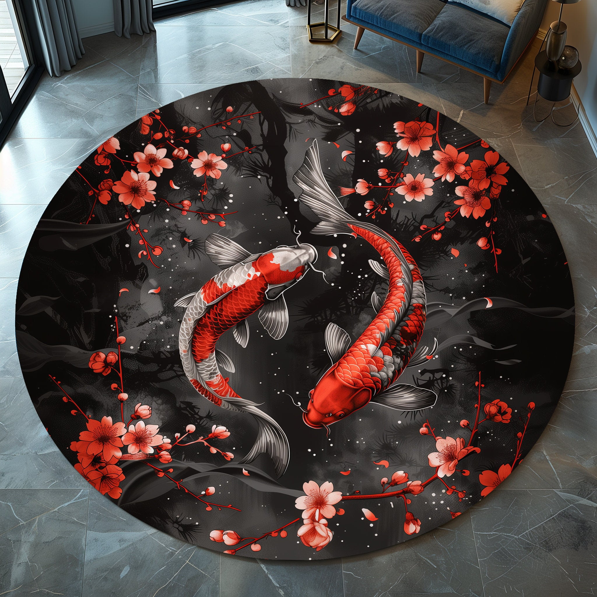 Round Koi Fish Pattern Rug 3 ft = 95 cm - Walmart.com