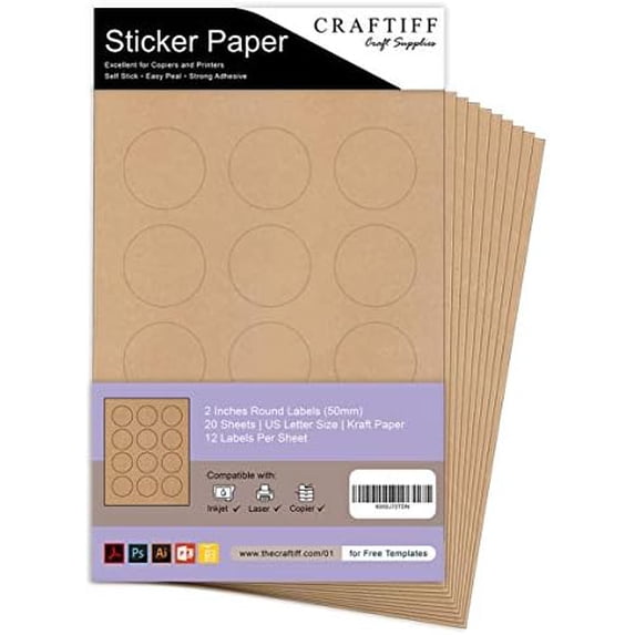 Round Kraft Labels Stickers Printable Paper Brown Color - 2 inches ...