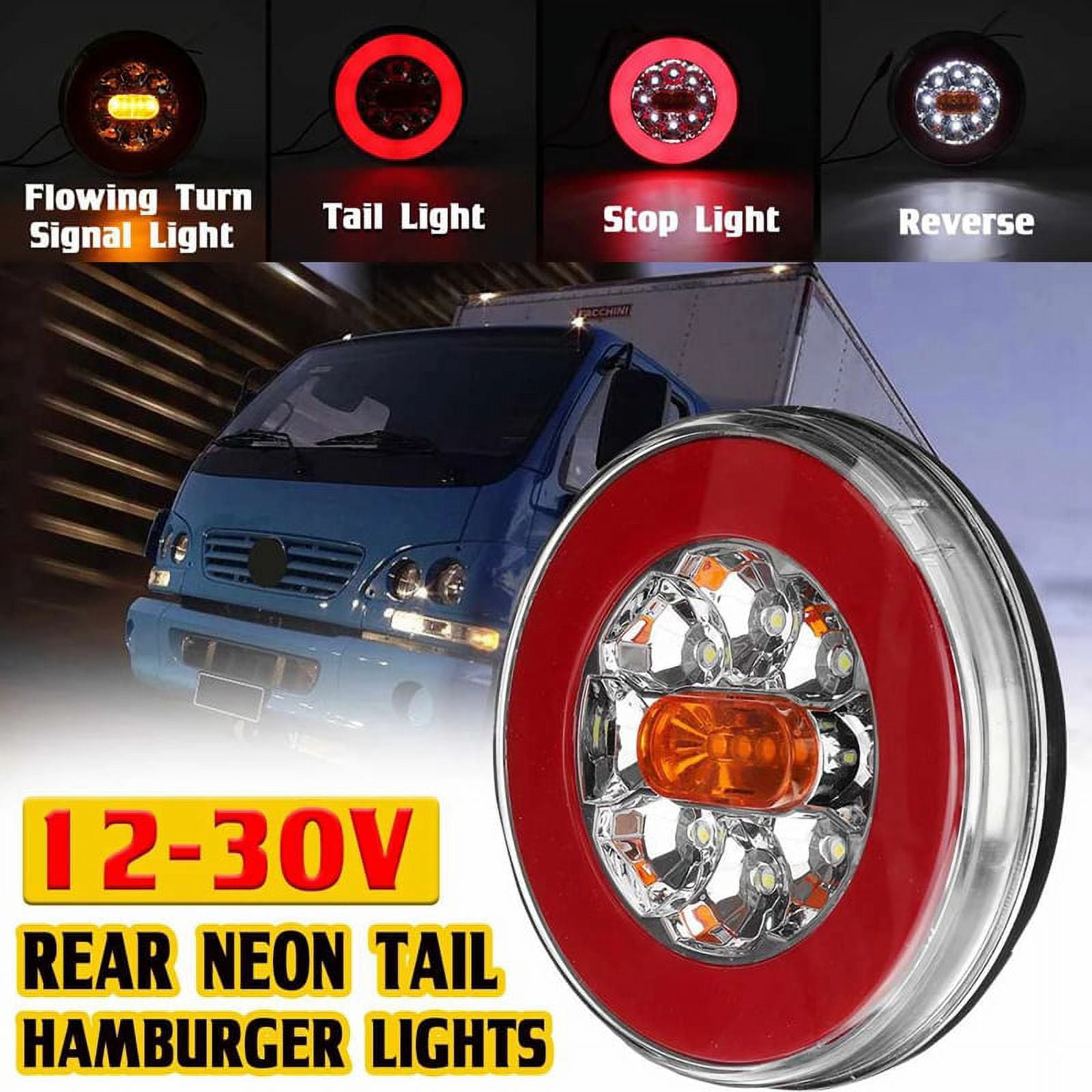 Round LED 4 in 1 Truck Tail Light 12-24V Dynamic Tail Turn Signal ...