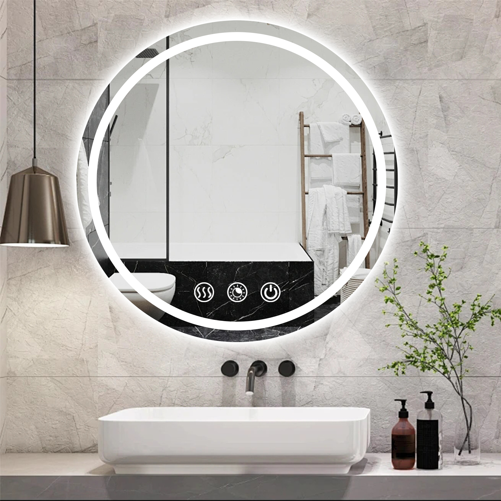 Round LED Bathroom Mirror 28 Inch Wall Mounted Mirror with Lights Anti ...