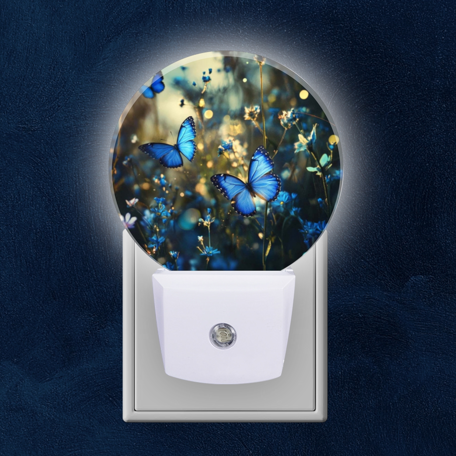 Round LED Night Lights Lamp with Dusk to Dawn Sensor, Beautiful Blue ...