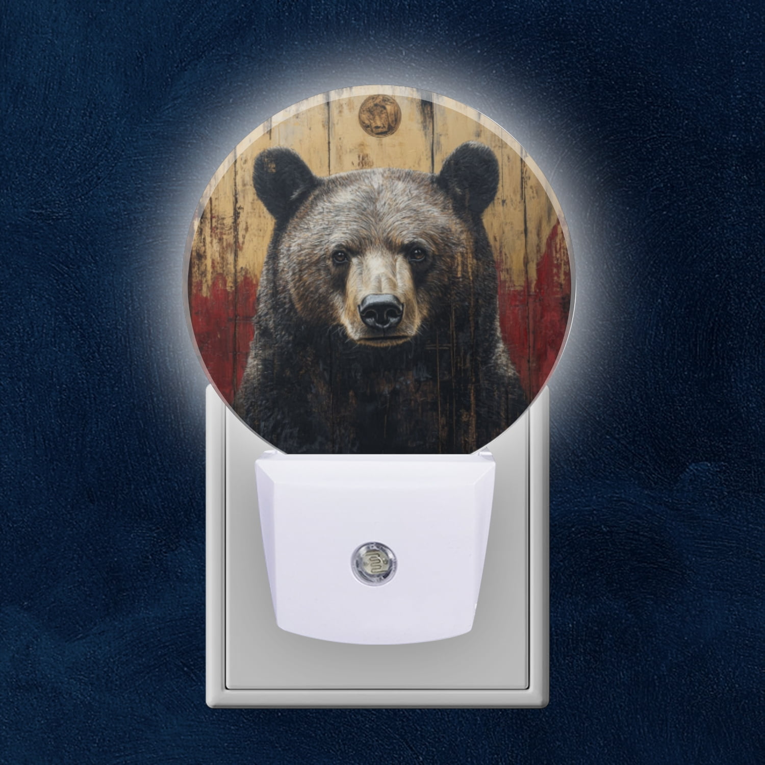 Round LED Night Lights Lamp with Dusk to Dawn Sensor, Black Bear ...