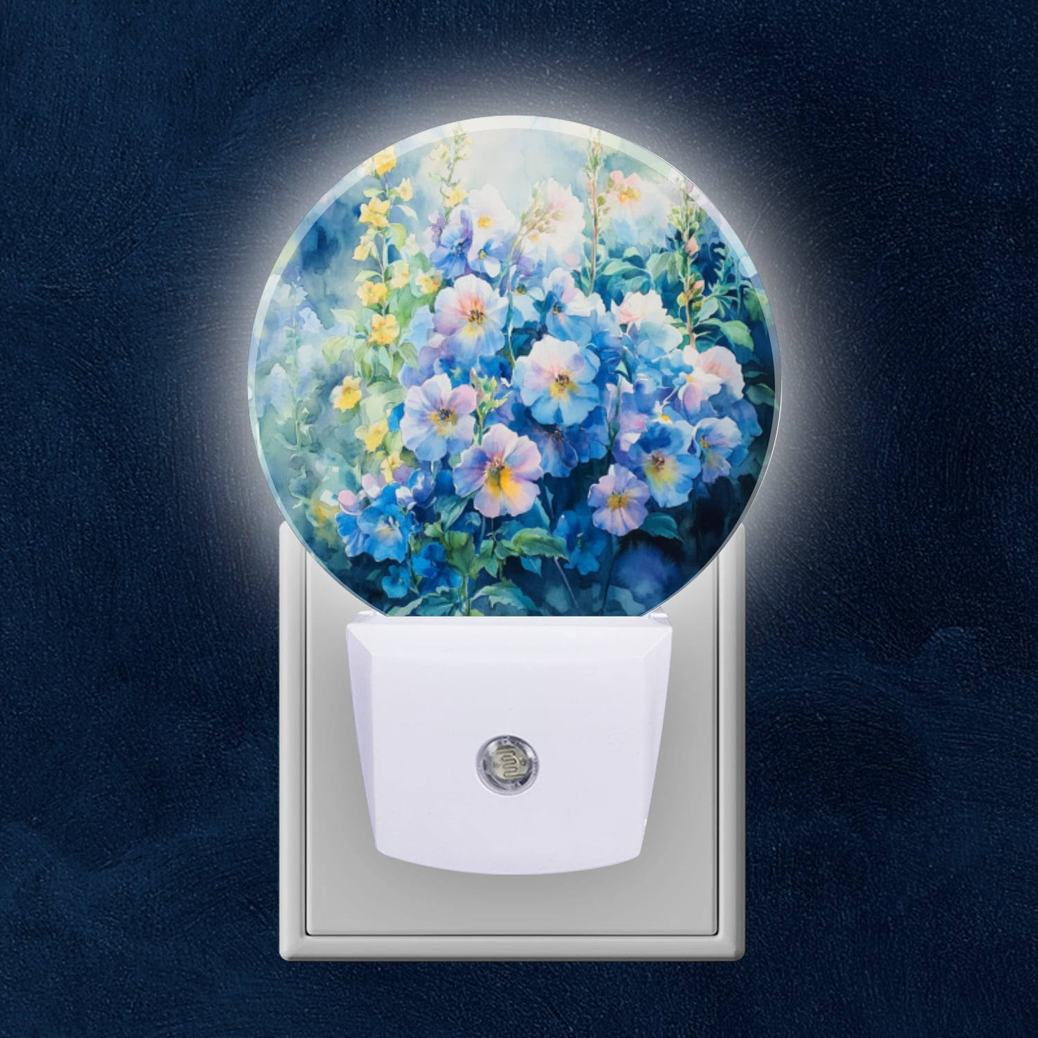 Round LED Night Lights Lamp with Dusk to Dawn Sensor, Blue And Lavender ...