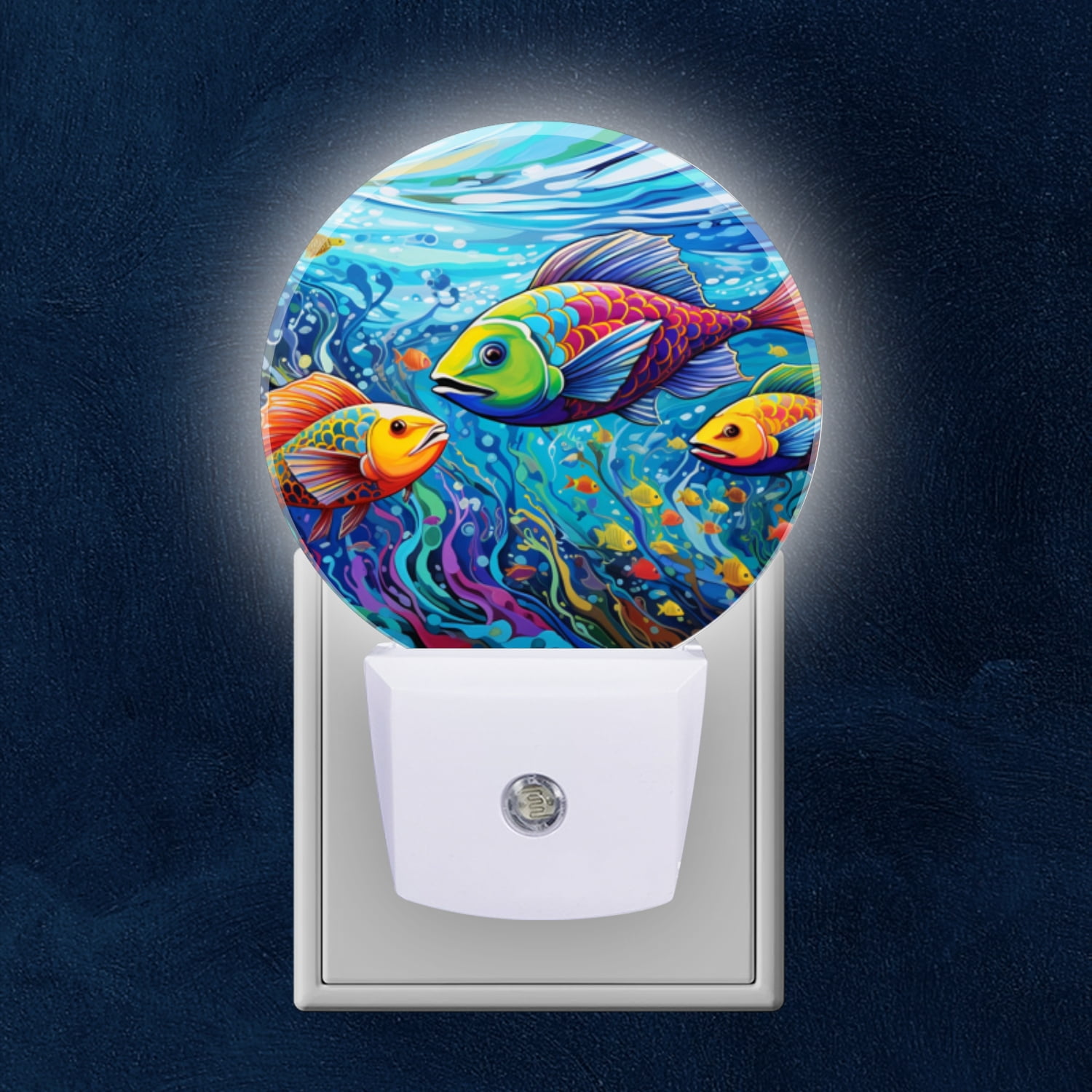 Round LED Night Lights Lamp with Dusk to Dawn Sensor, Colorful Fish In ...