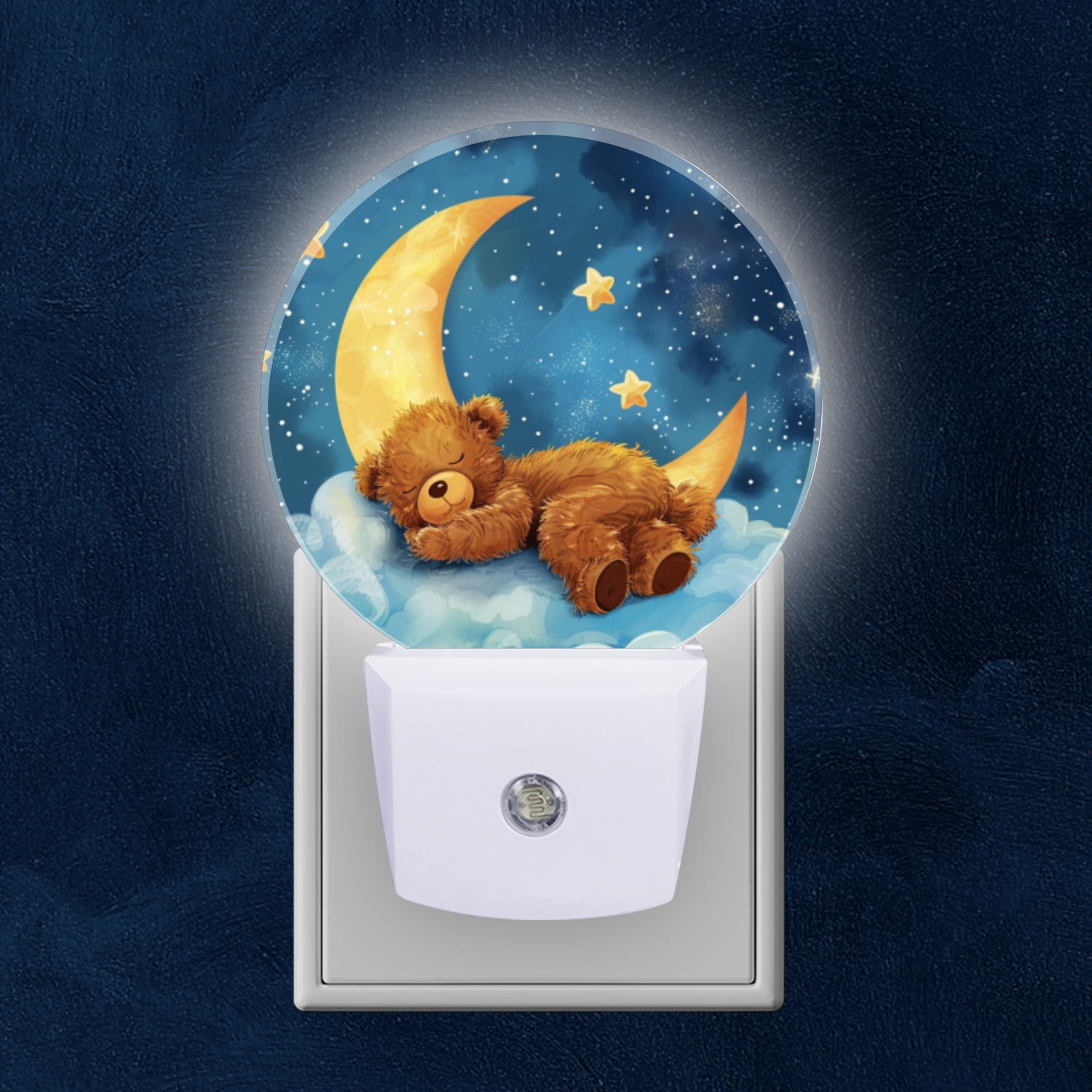 Round LED Night Lights Lamp with Dusk to Dawn Sensor, Cute Teddy Bear ...