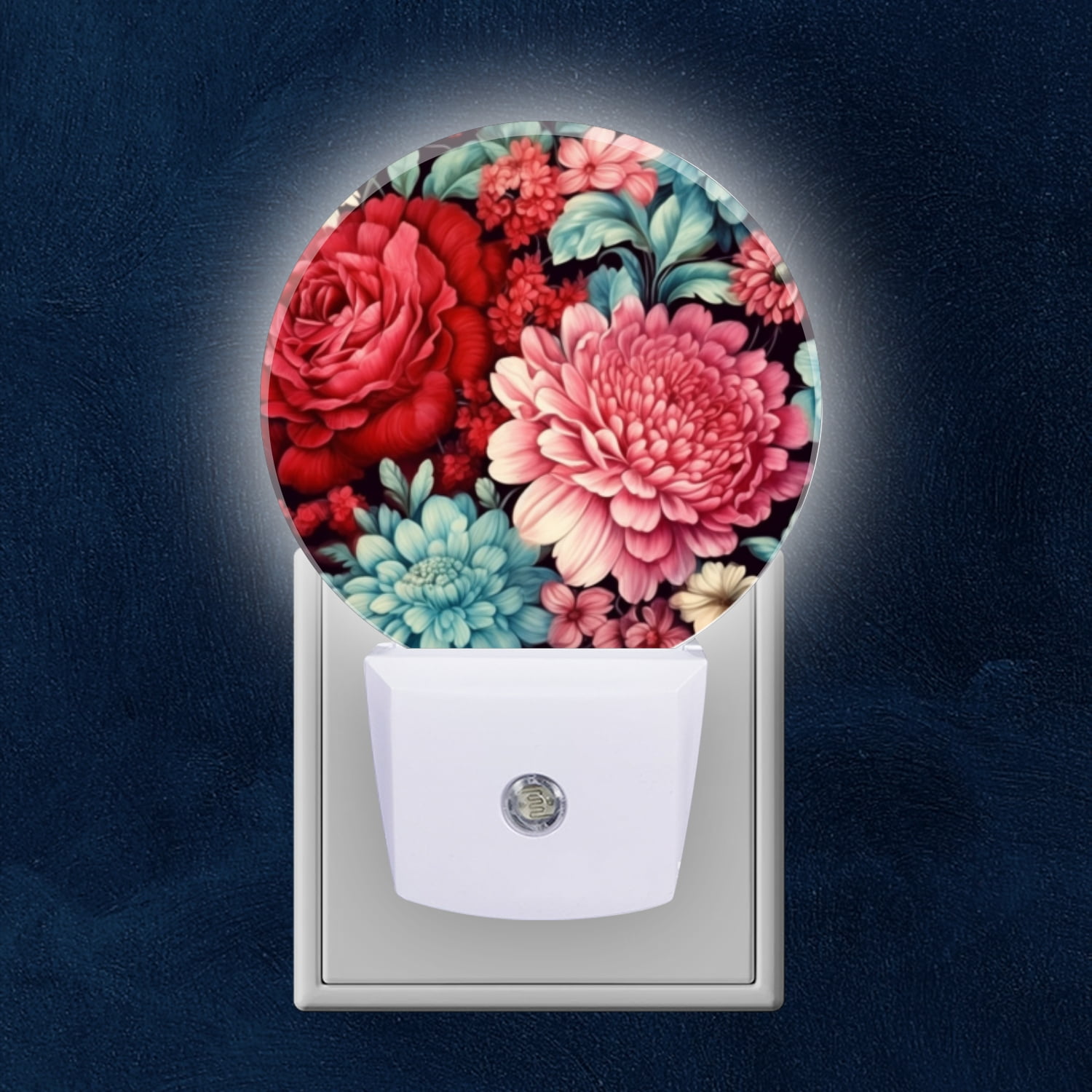 Round LED Night Lights Lamp with Dusk to Dawn Sensor, Floral Pattern ...