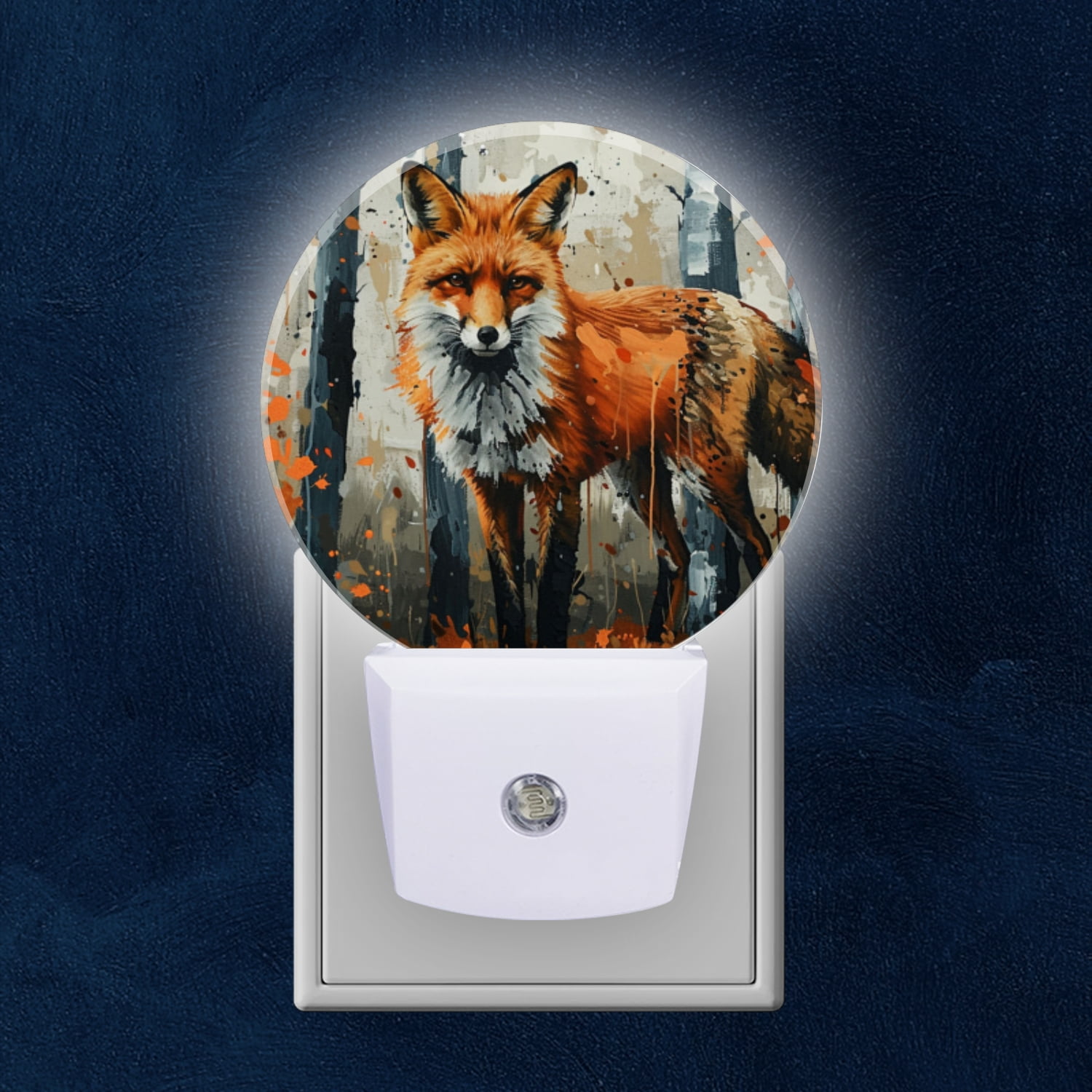 Round LED Night Lights Lamp with Dusk to Dawn Sensor, Fox In An Autumn ...