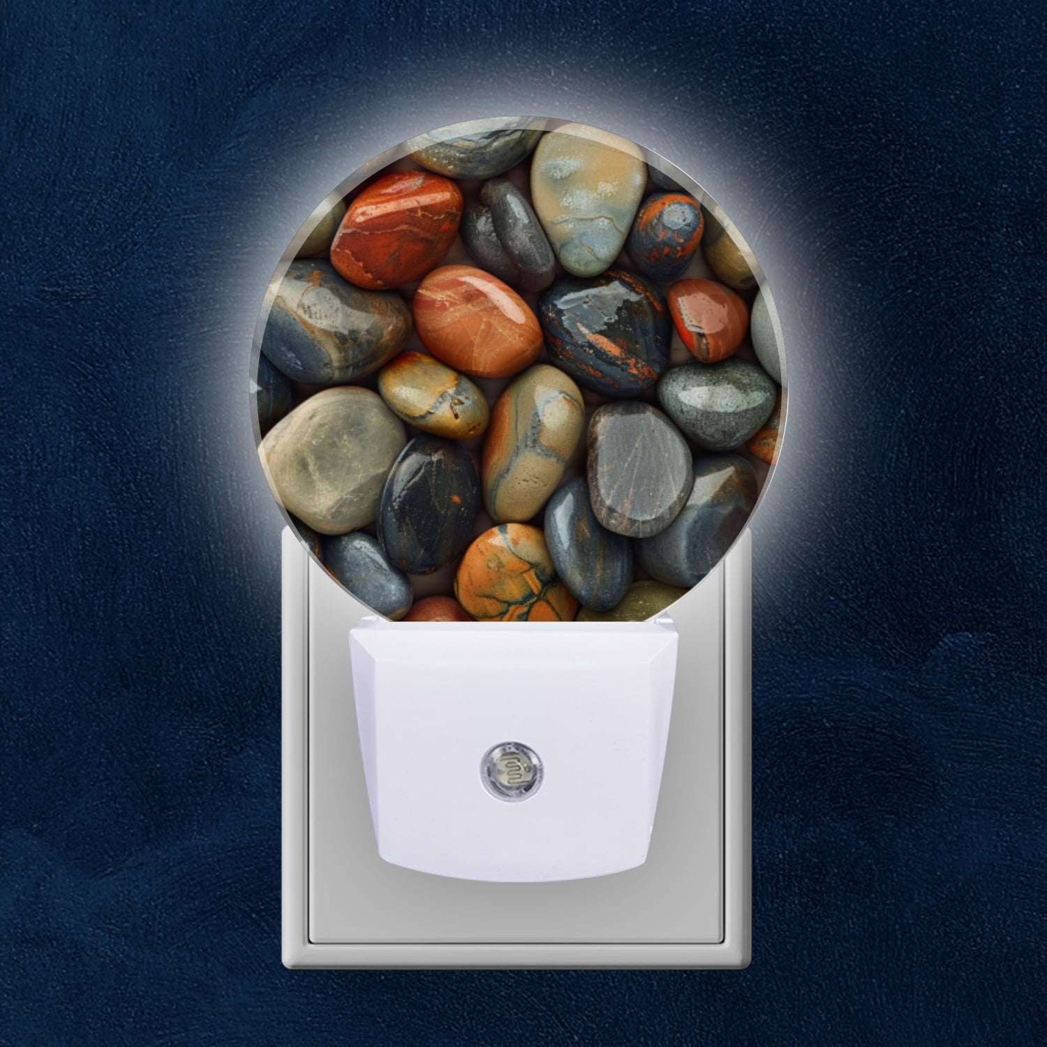 Round LED Night Lights Lamp with Dusk to Dawn Sensor, Glossy Pebbles In ...