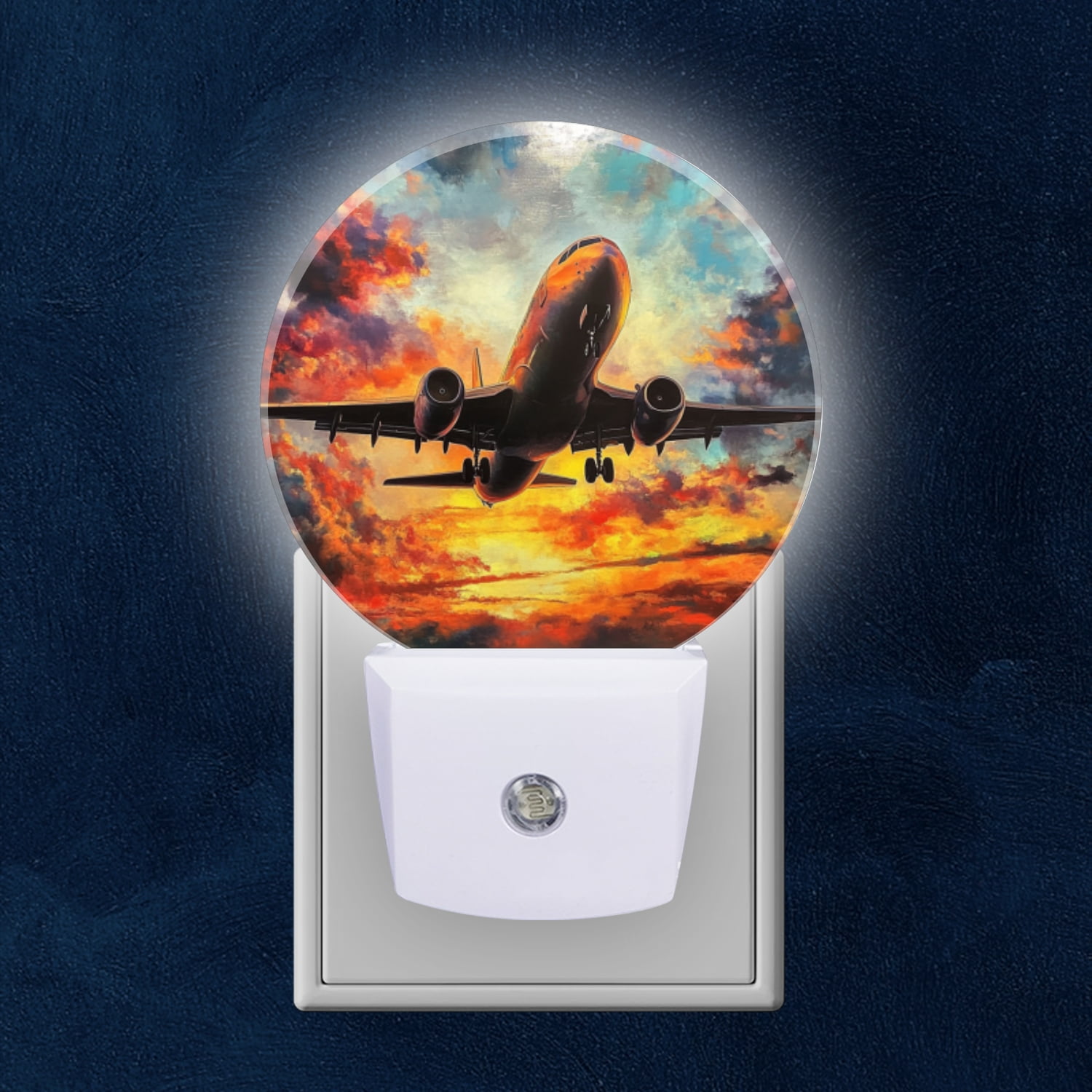 Round LED Night Lights Lamp with Dusk to Dawn Sensor, Huge Plane Flying ...