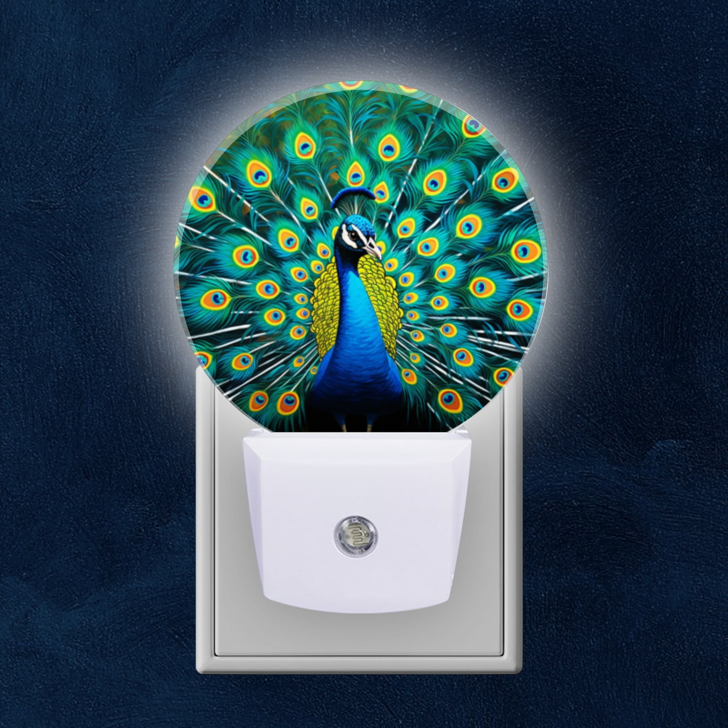 Round LED Night Lights Lamp with Dusk to Dawn Sensor, Peacock With ...