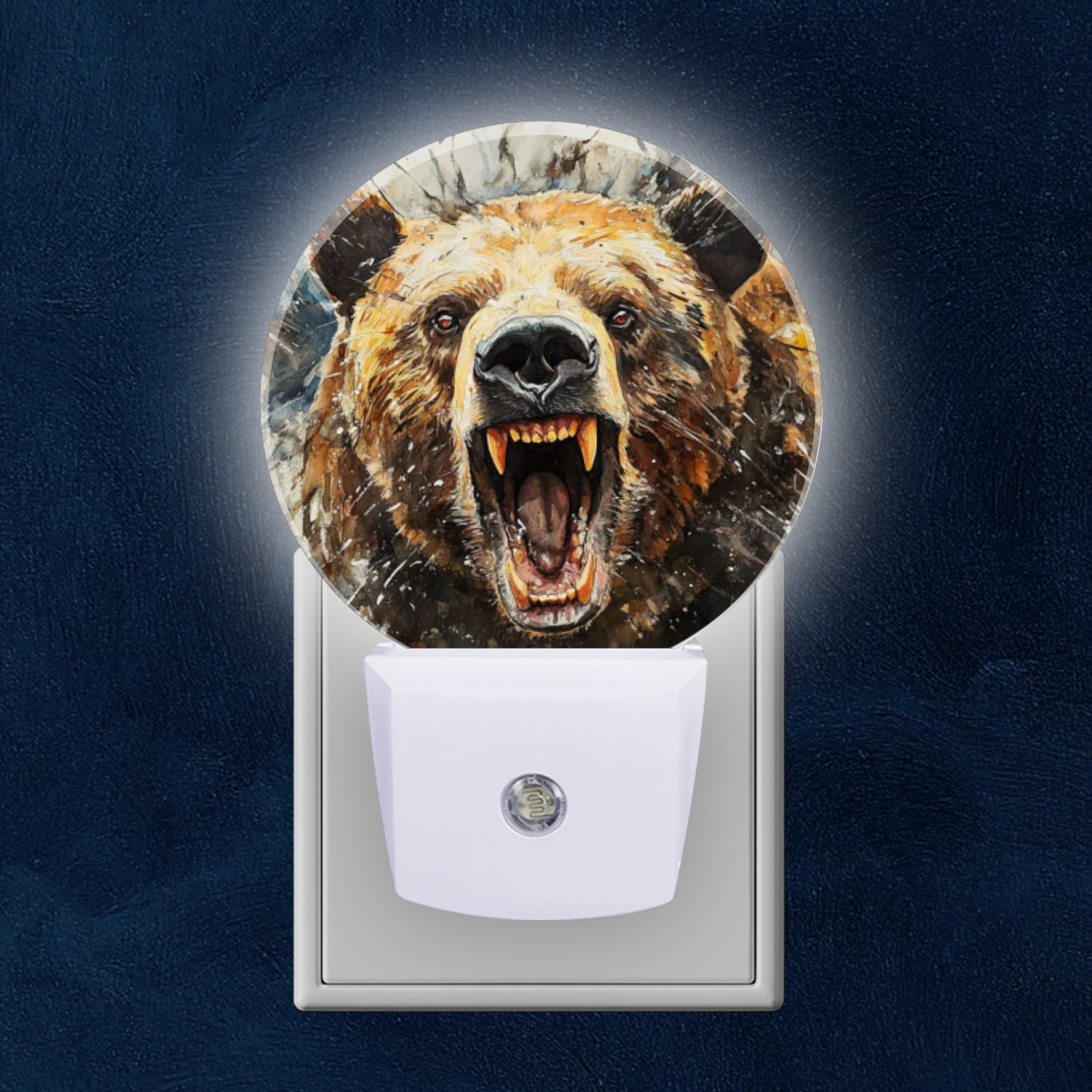 Round LED Night Lights Lamp with Dusk to Dawn Sensor, Roaring Brown ...