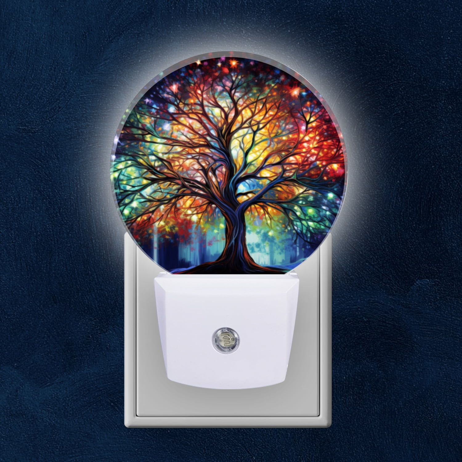 Round LED Night Lights Lamp with Dusk to Dawn Sensor, Vibrant Tree of ...