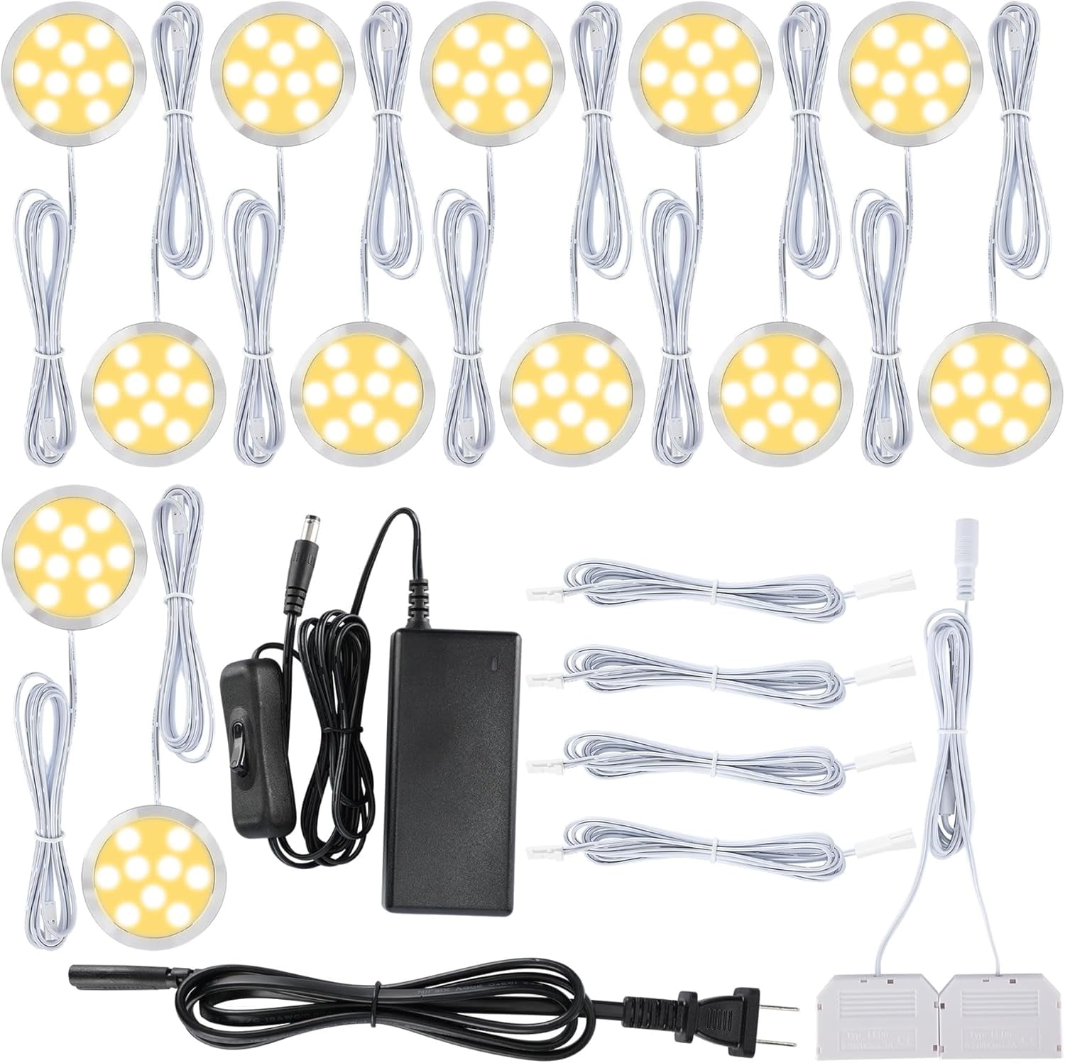 Round LED Puck Lights Collection Cabinet Display Lighting Kit, 110V Direct Electric Wired with ...