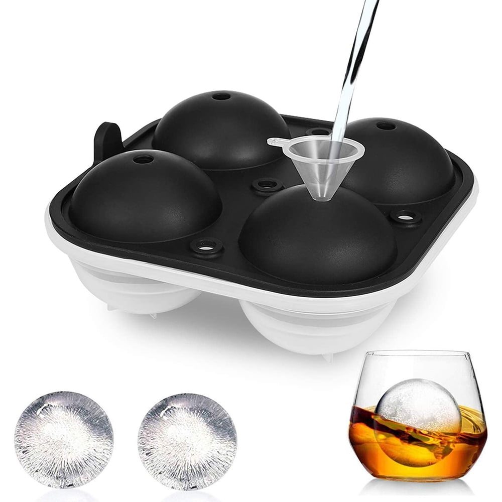 Round Large Ice Cube Trays with Cover, Reusable Sphere Silicone Ice ...