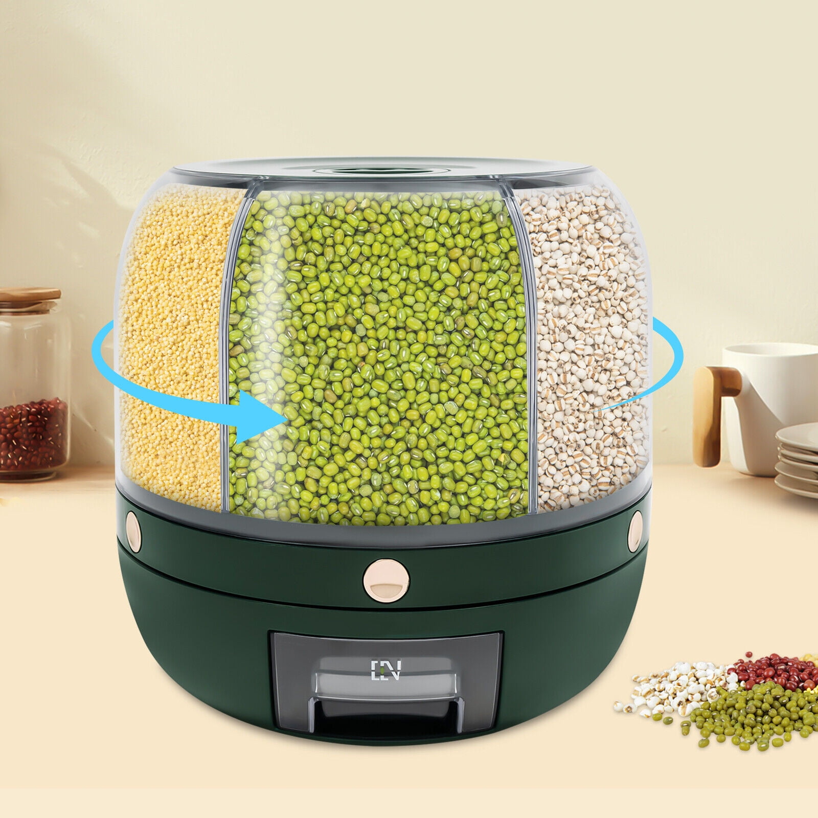 Round Large Rotating Food Dispenser Rice Dispenser Container Storage 6 ...