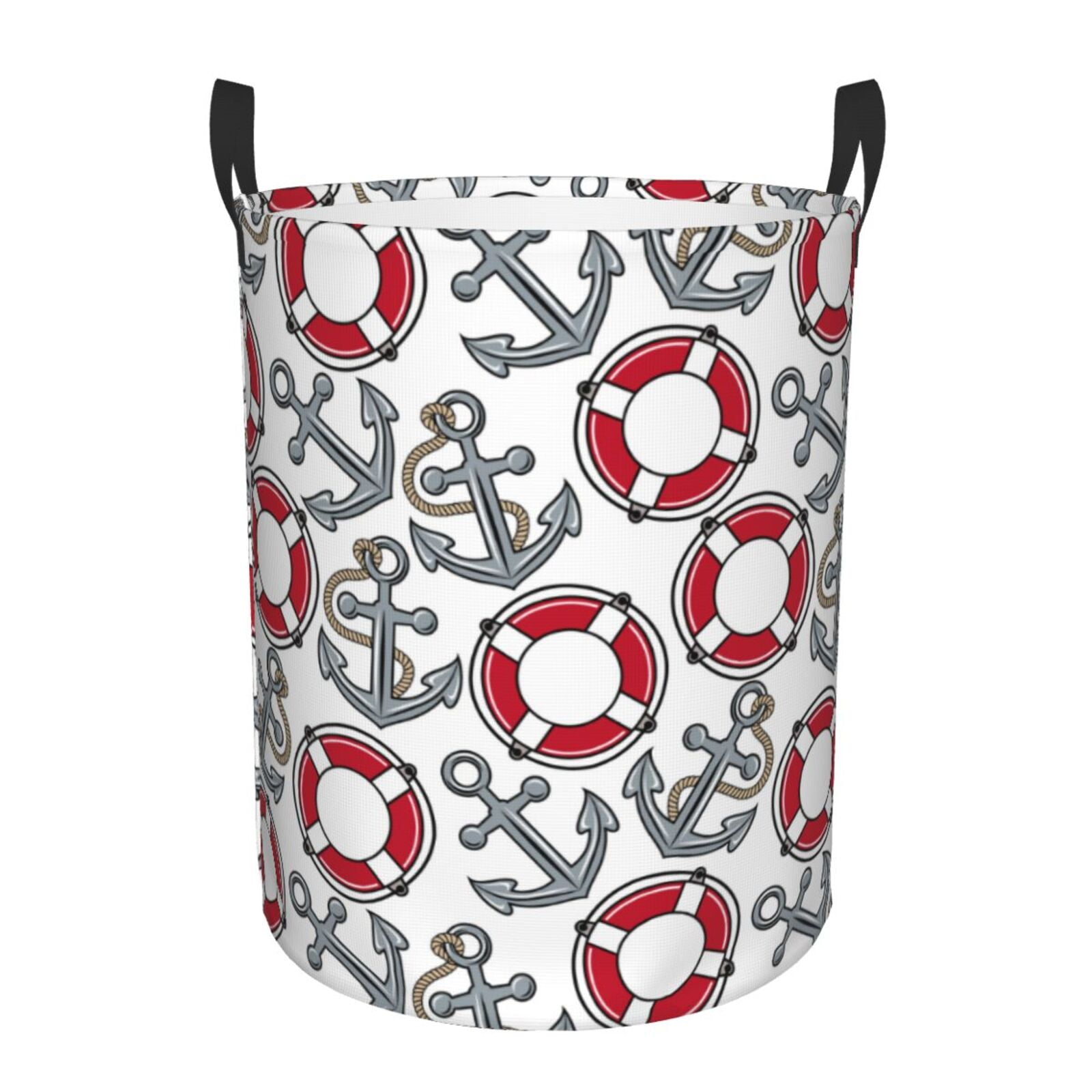 Round Laundry Basket Anchors life buoys vintage print Laundry Hamper ...