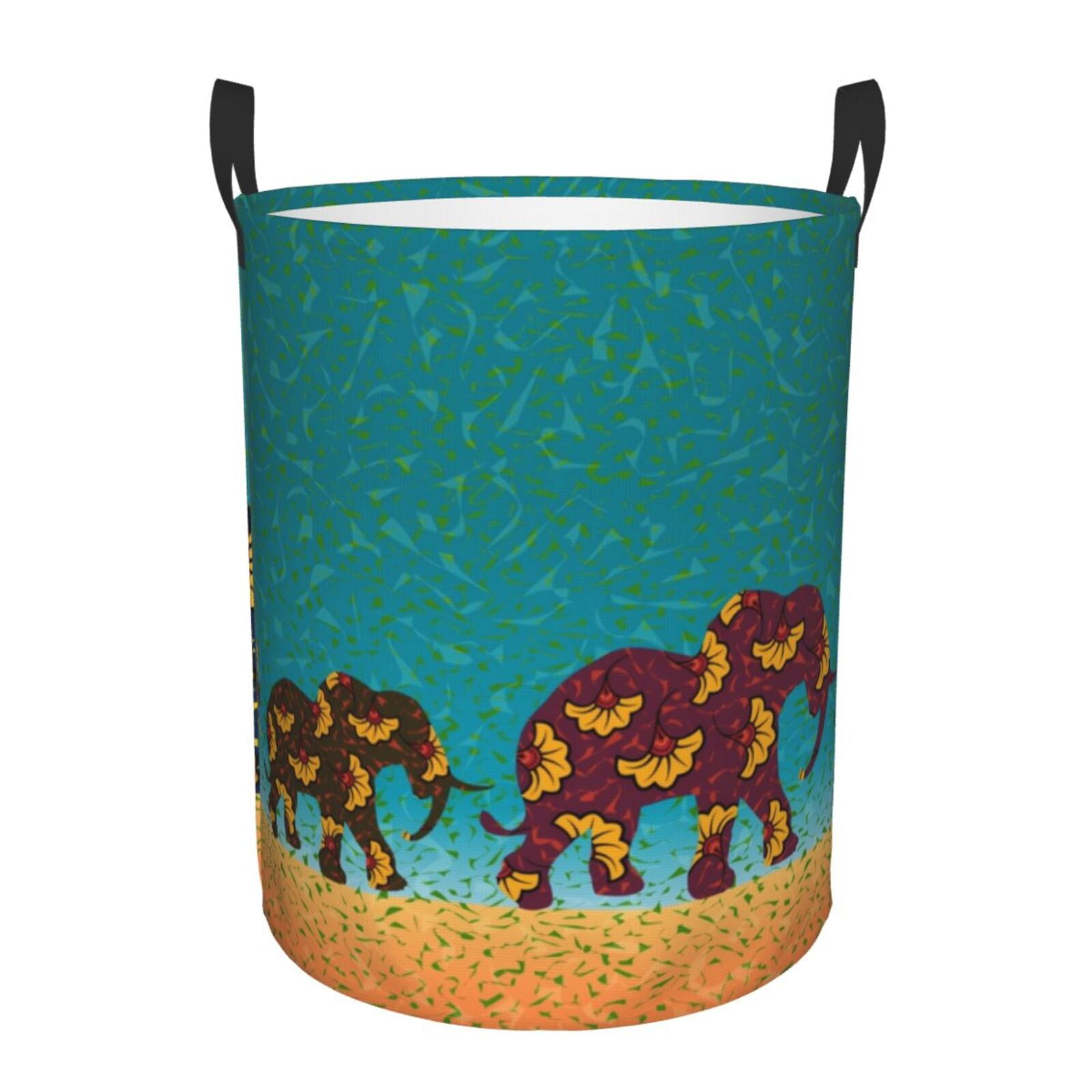 Round Laundry Basket Elephants Laundry Hamper with Handle, Waterproof ...