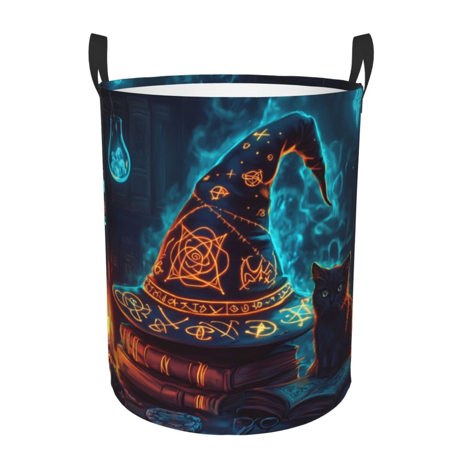 Round Laundry Basket Halloween Vintage Witch Hat Black Cat A Laundry ...
