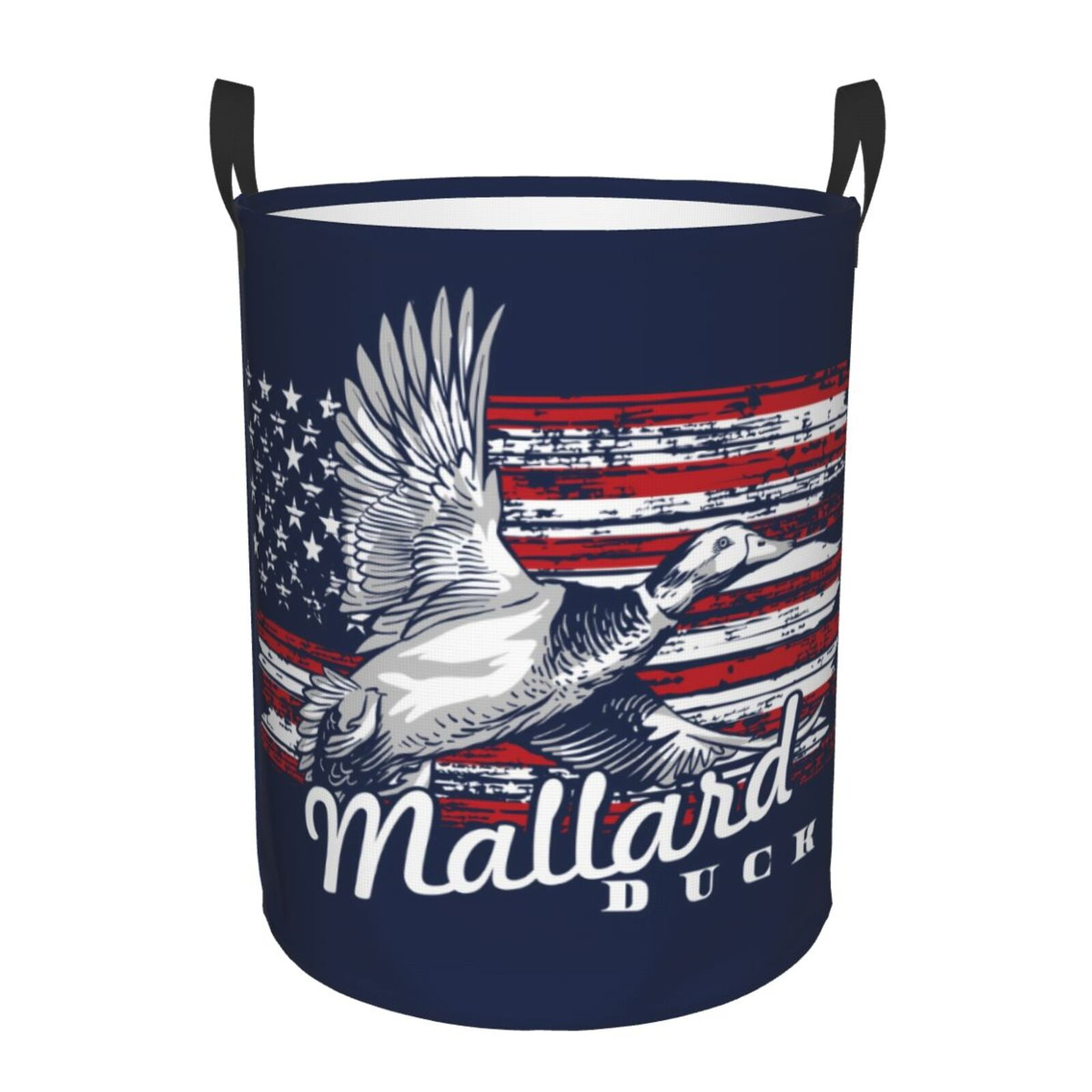 Round Laundry Basket Mallard Duck With American Flag Laundry Hamper ...