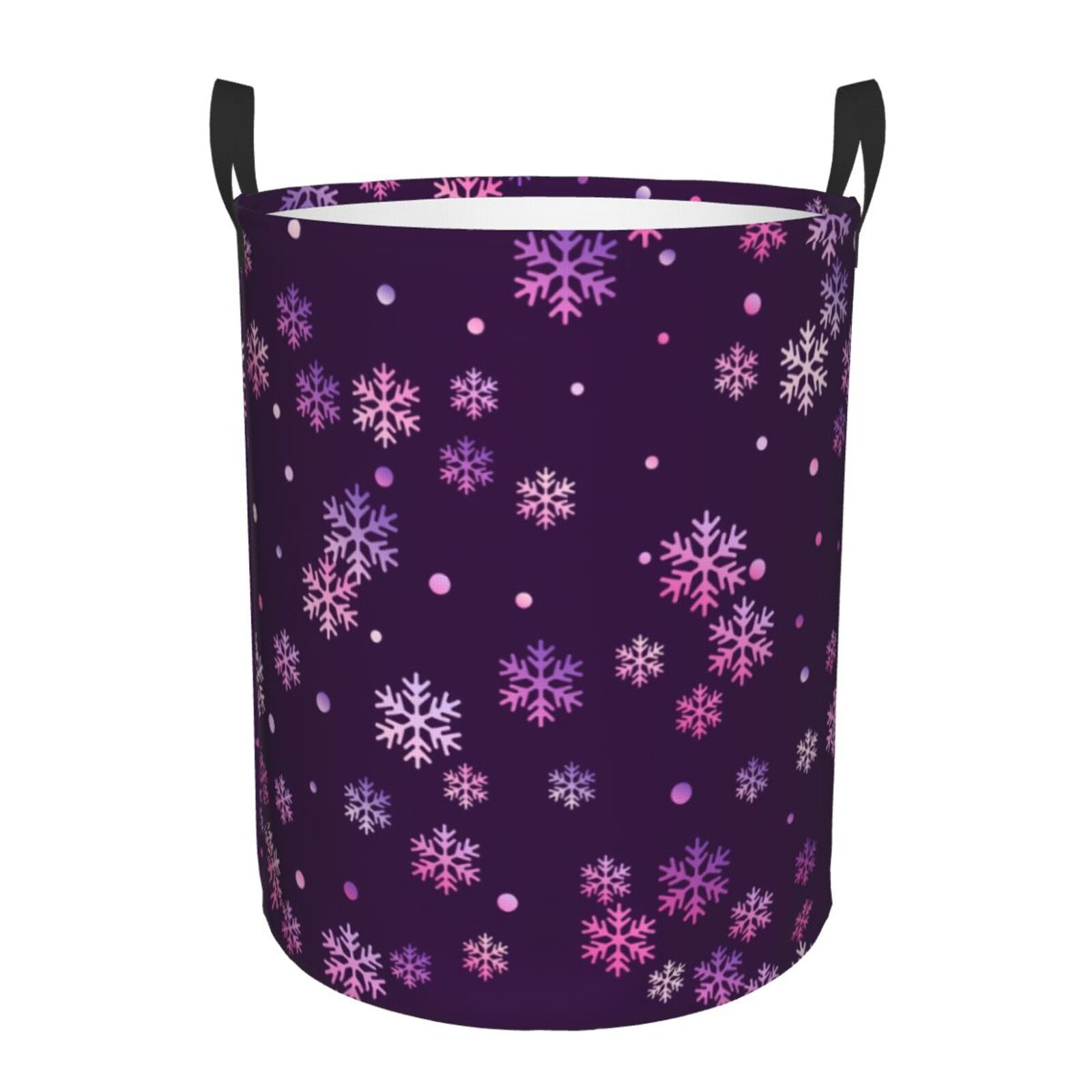 Round Laundry Basket Purple Snow Flakes Laundry Hamper with Handle ...