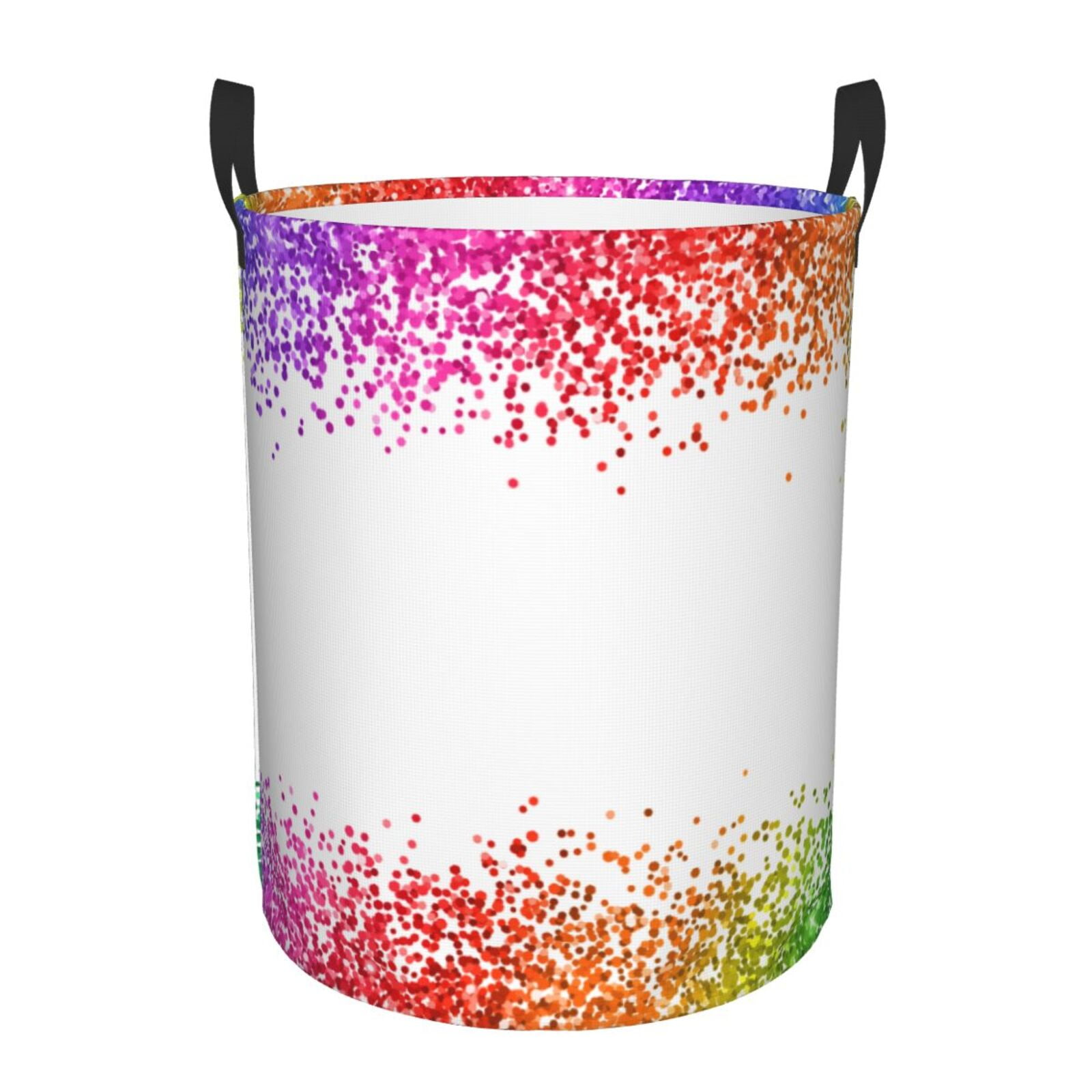 Round Laundry Basket Rainbow Glitter Frame Laundry Hamper with Handle ...