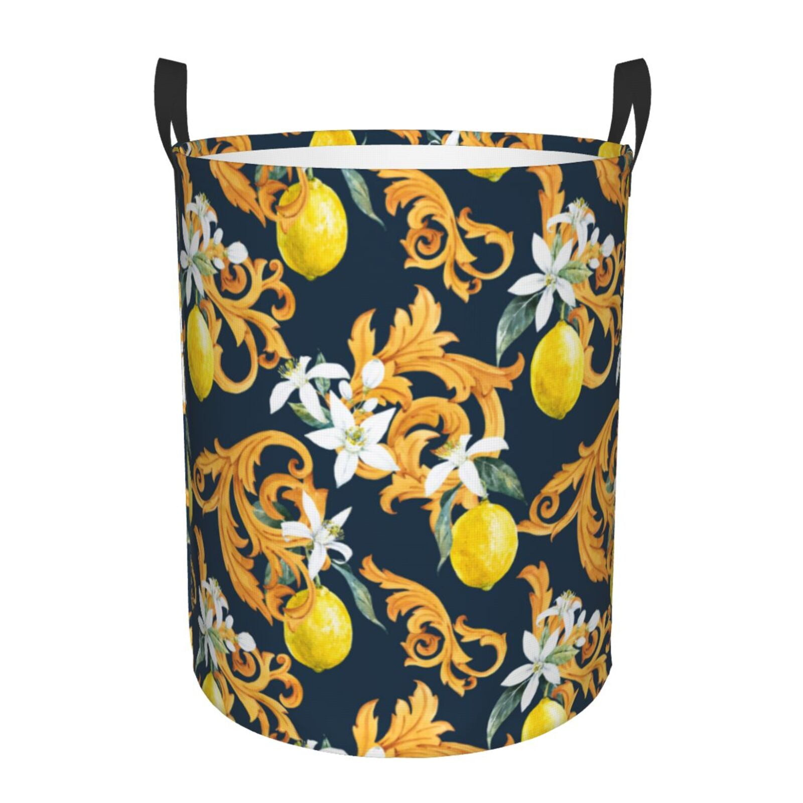 Round Laundry Basket Sicilian style golden lemon Laundry Hamper with ...