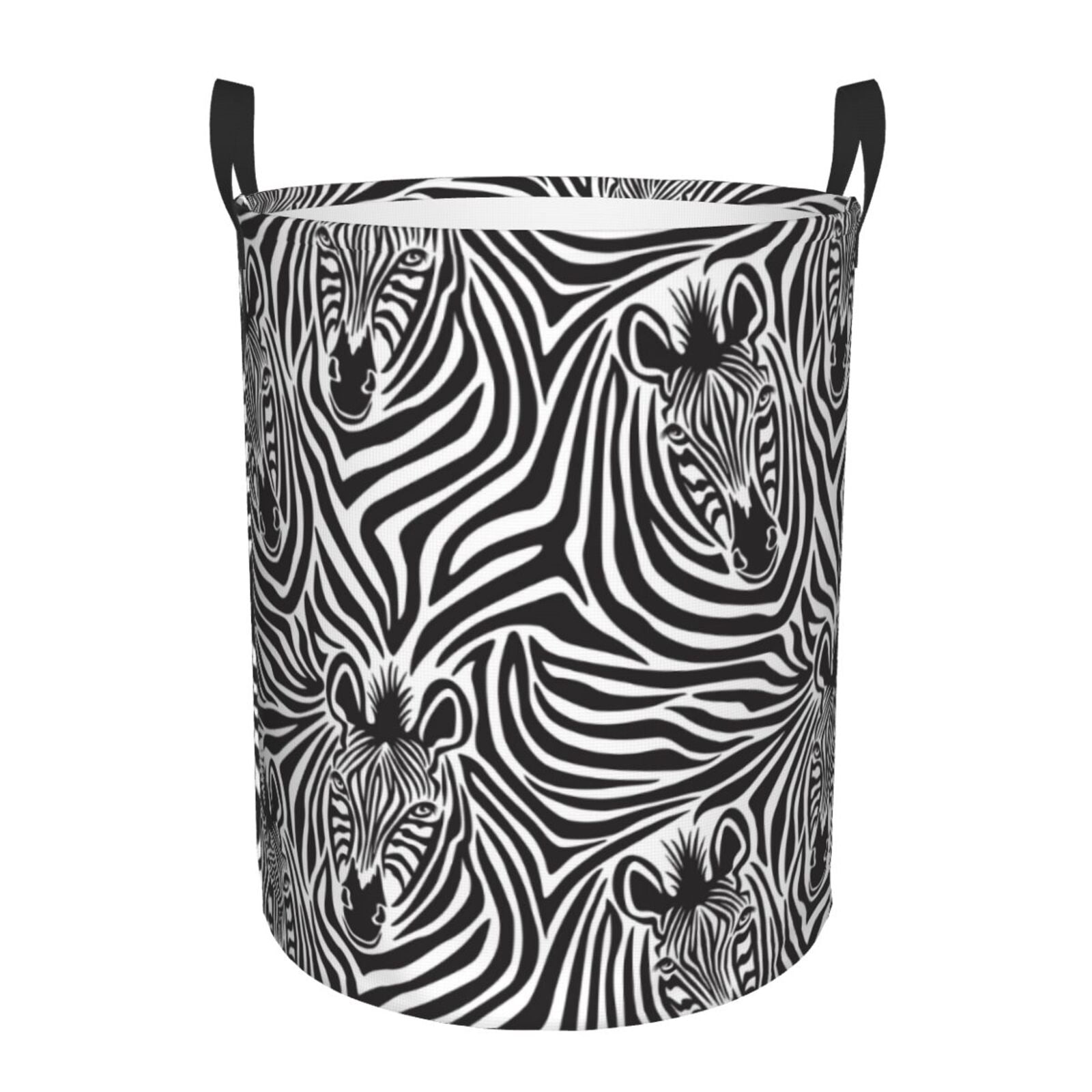 Round Laundry Basket Zebra Couple cute print Laundry Hamper with Handle ...